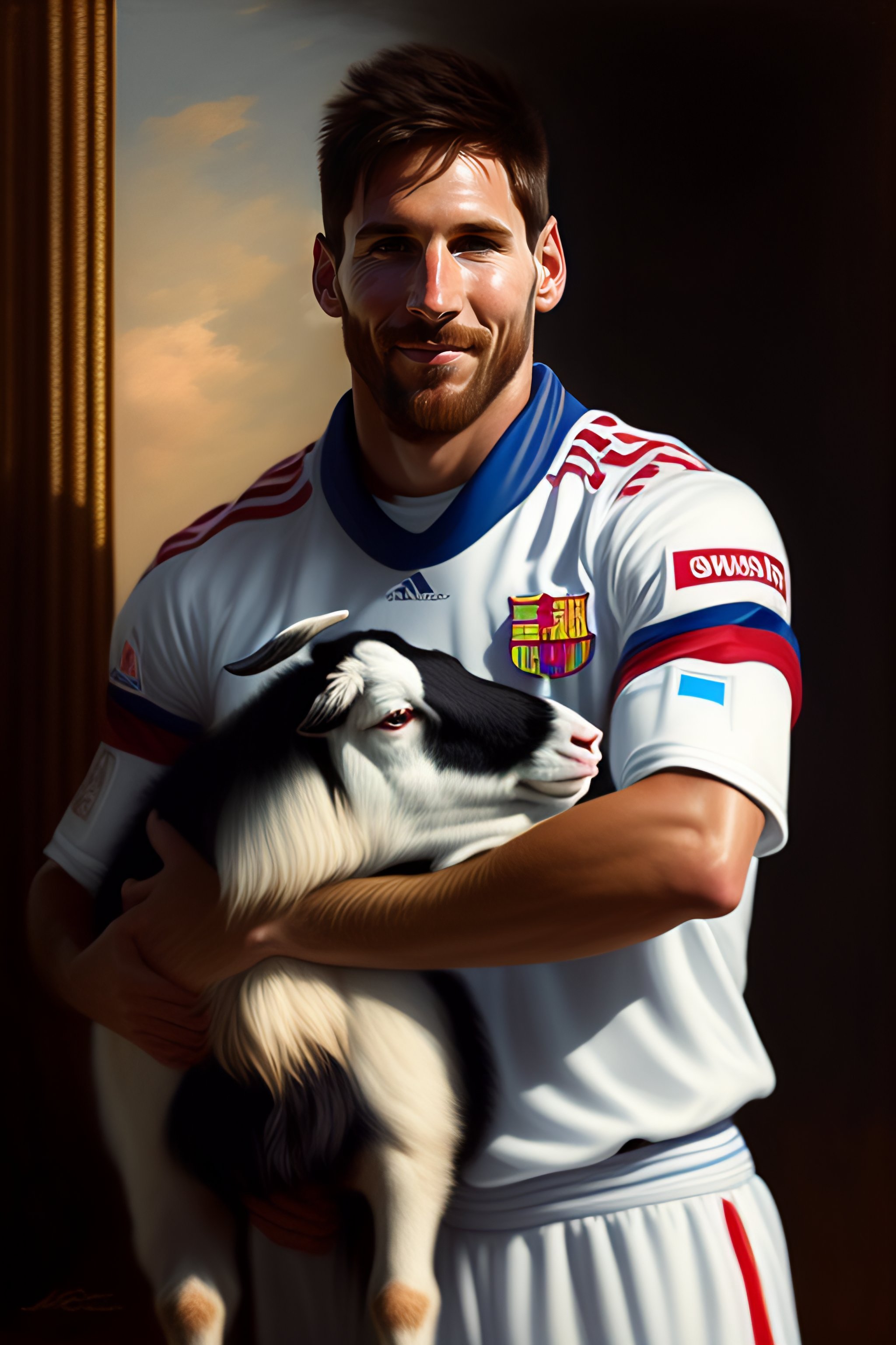 Lexica - Portrait of messi holding a goat