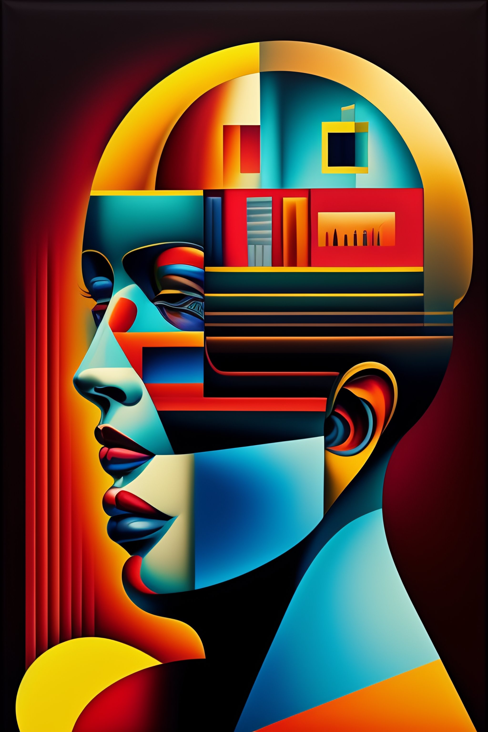 Lexica - Cubist depiction of a human head with increased brain activity
