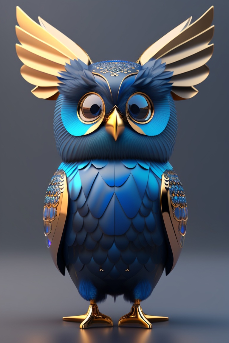 Lexica - Gold and blue owl with huge eyes, in the style of vray tracing ...