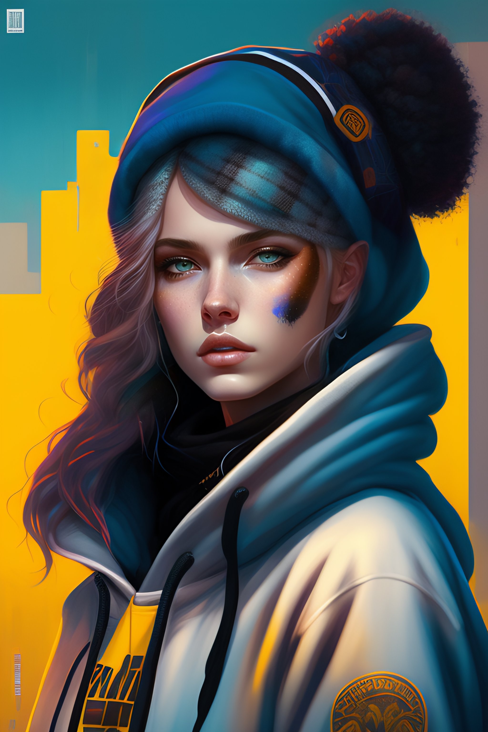 Lexica - Highly detailed portrait of a sewer punk lady student, blue ...