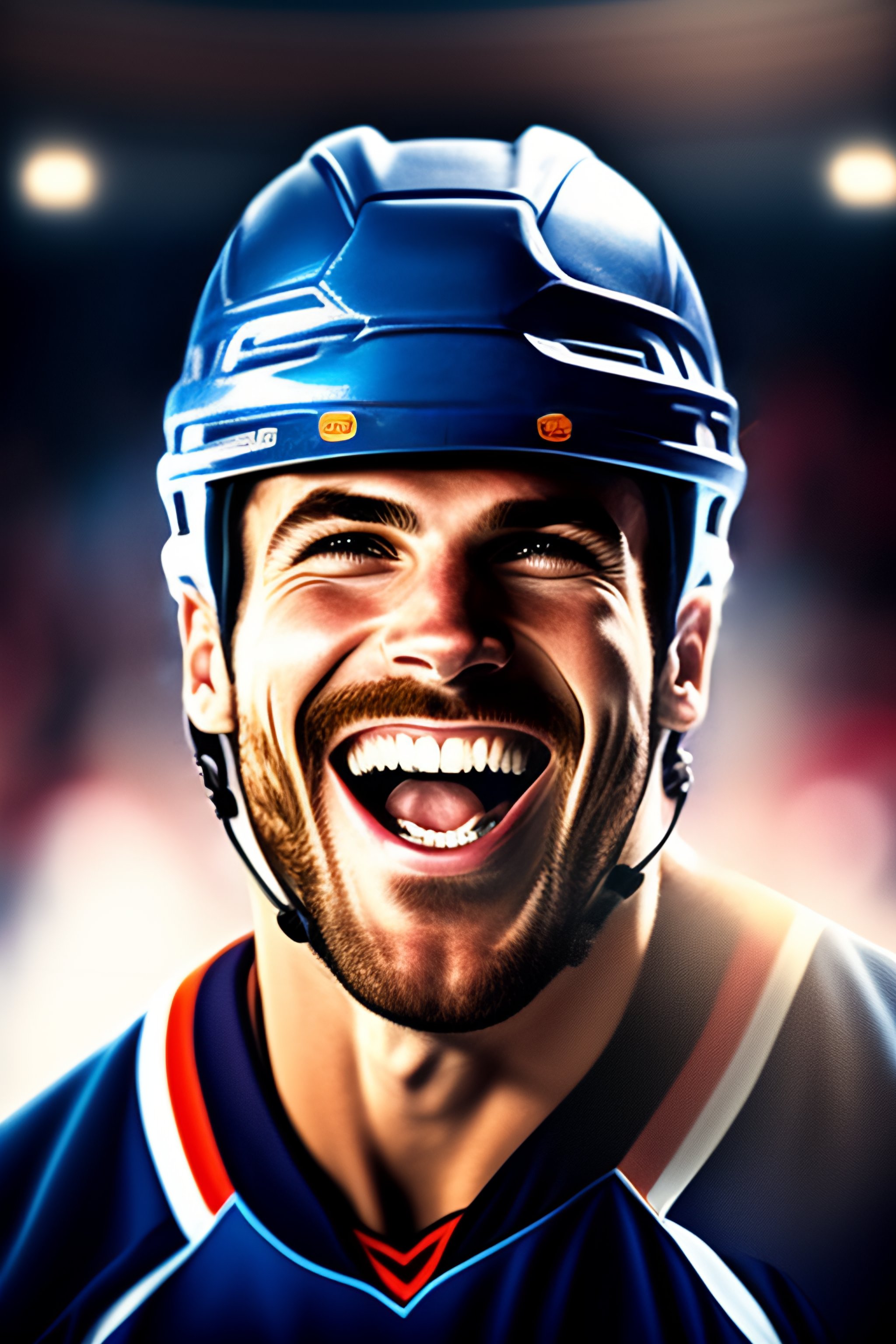 Lexica - Portrait of happy male hockey player celebrating a goal
