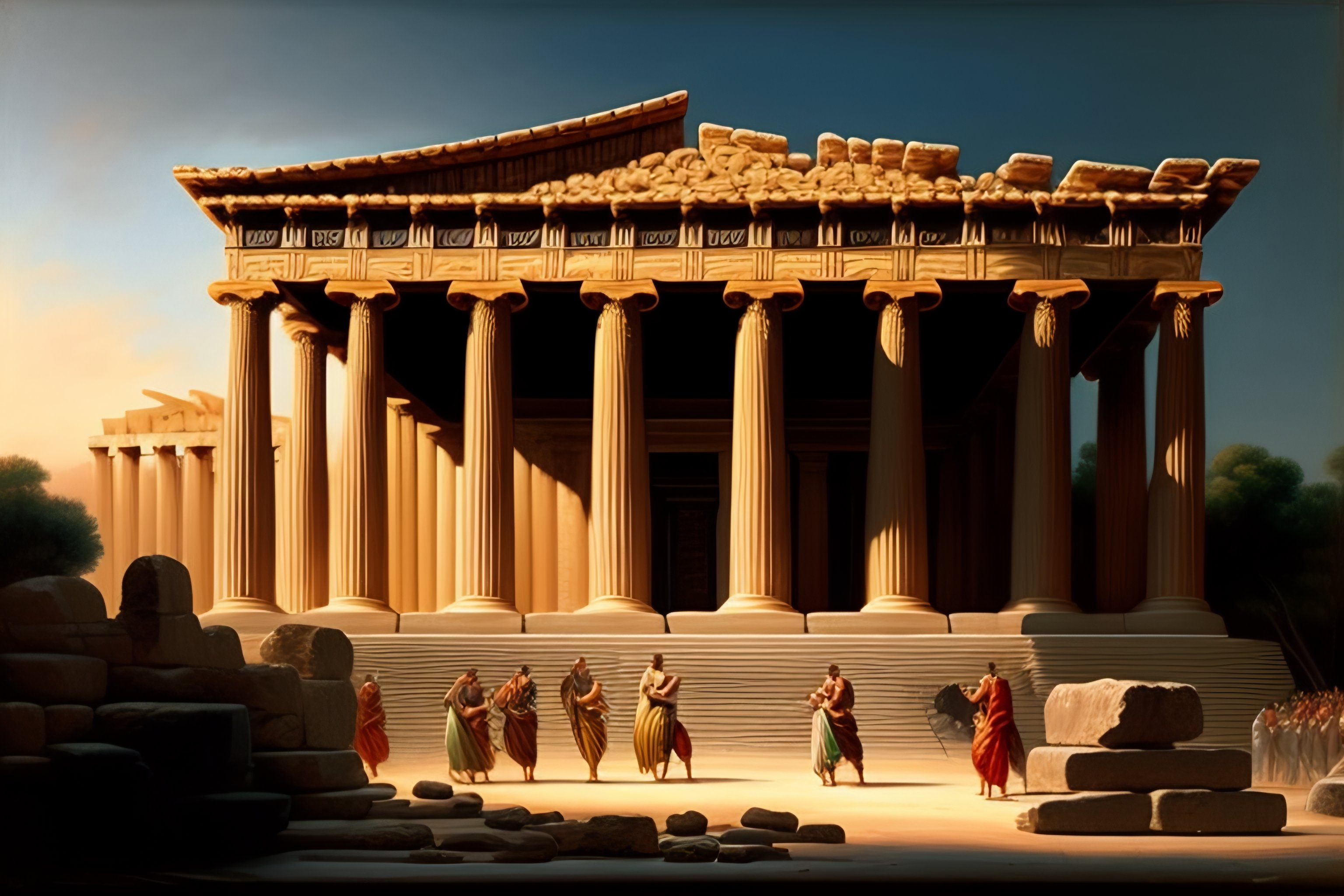 Lexica - Oil painting of The ancient Greek gods fought on the temple of ...