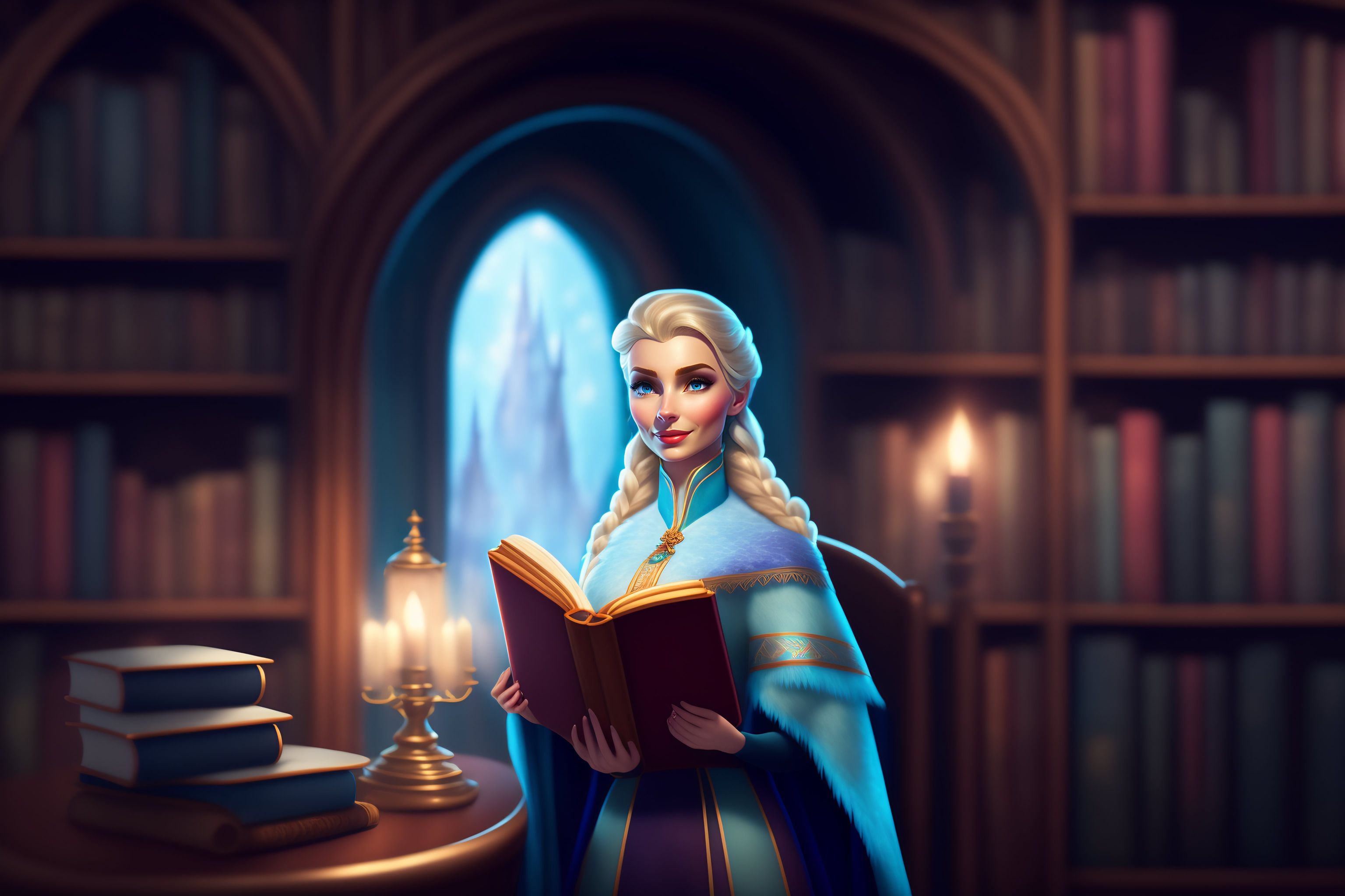 Lexica - FROZEN ELSA reads a novel by hand, realistic, archive books in ...