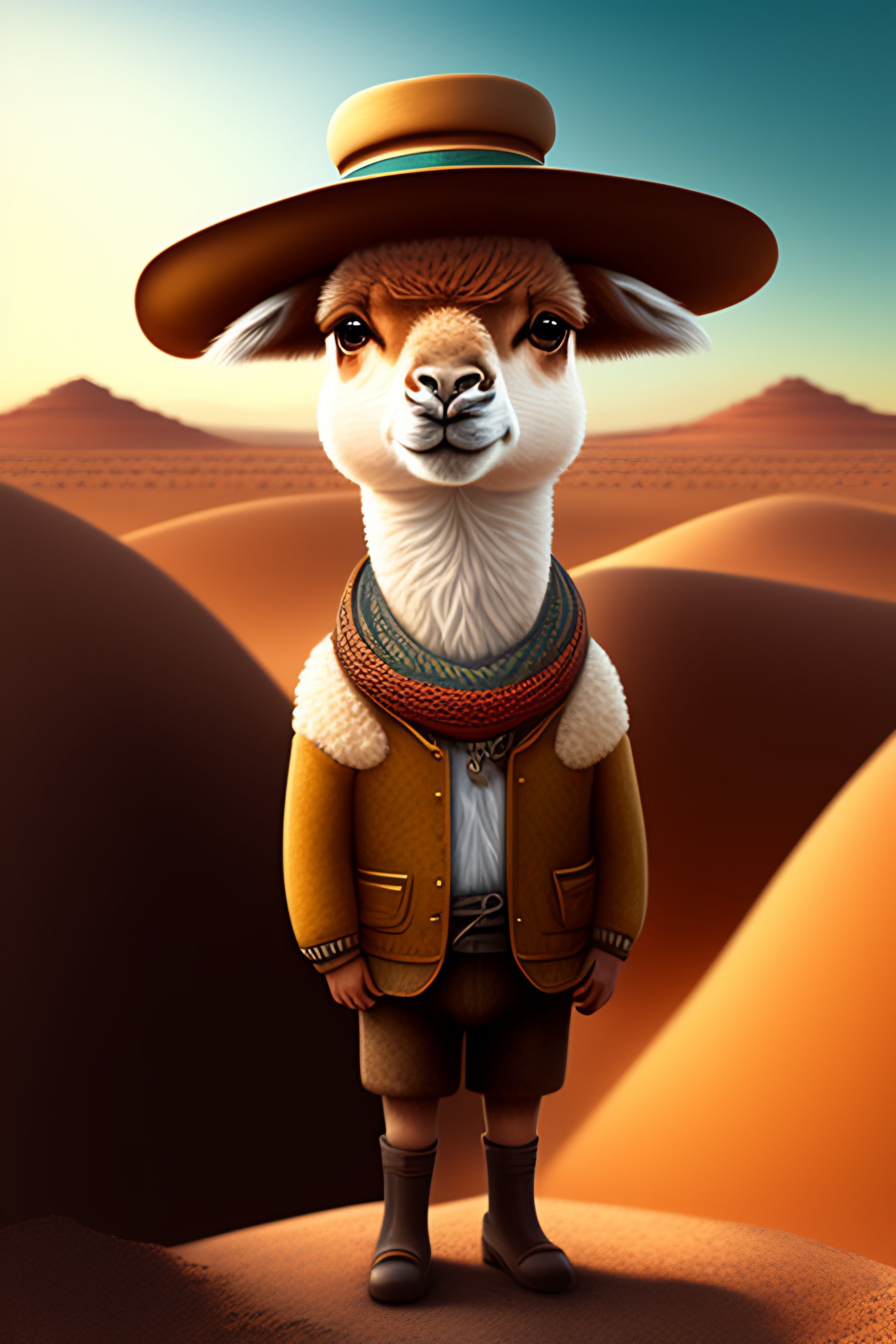 Lexica - Portrait of a chibi alpaca gardener in a desert