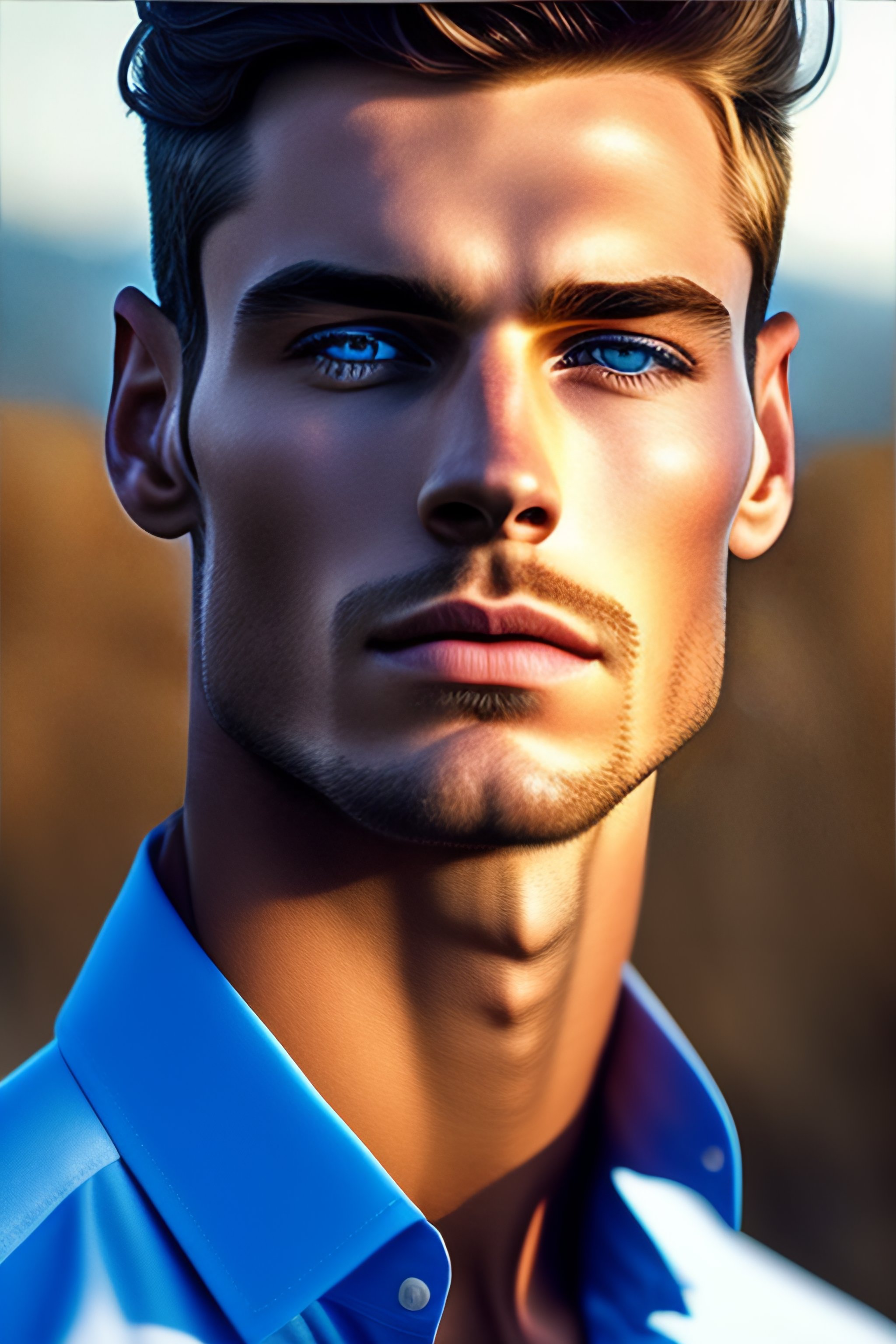 Lexica - Handsome man with blue eyes and blue shirt