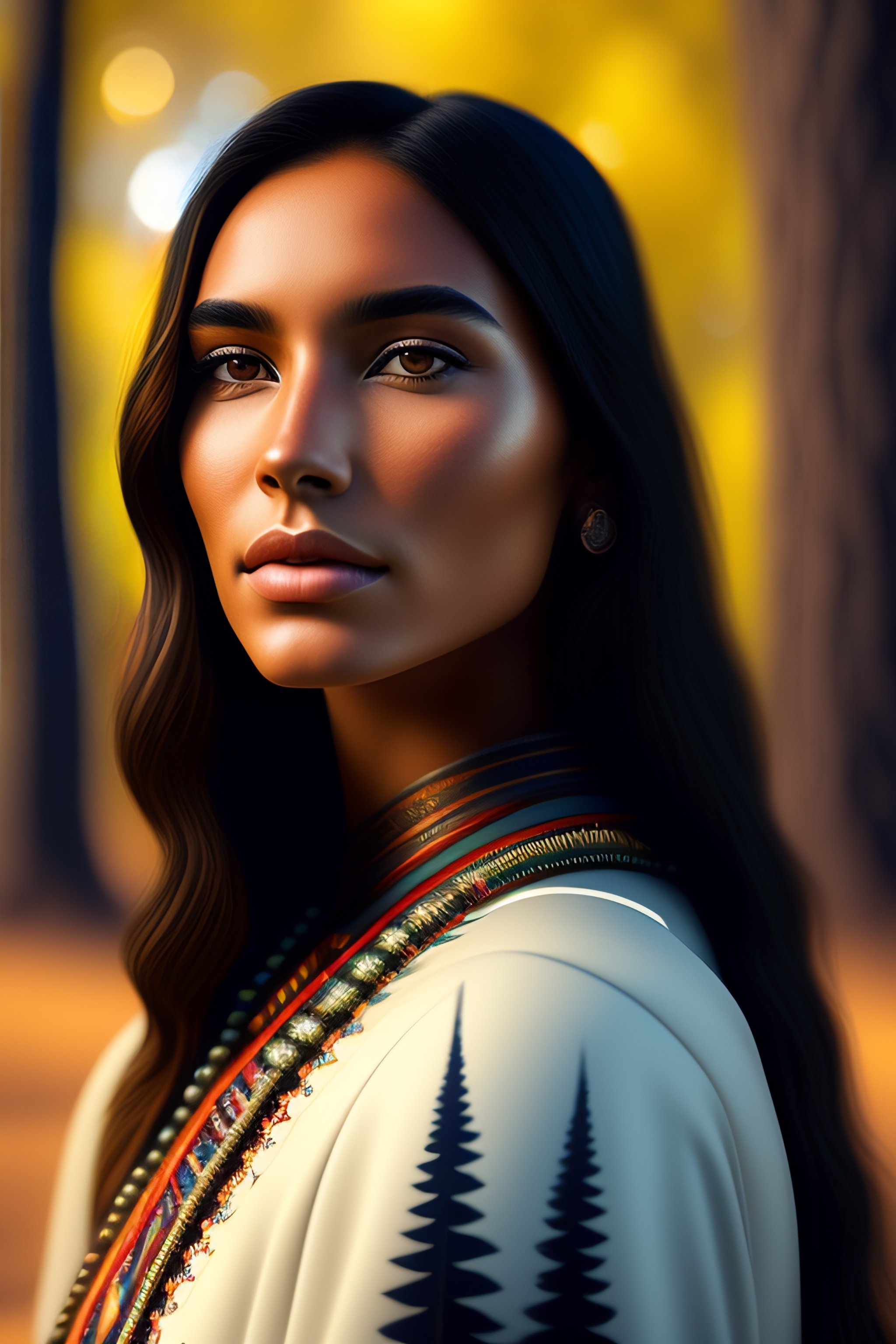 Lexica - Native american young woman portrait in 3d digital art with ...