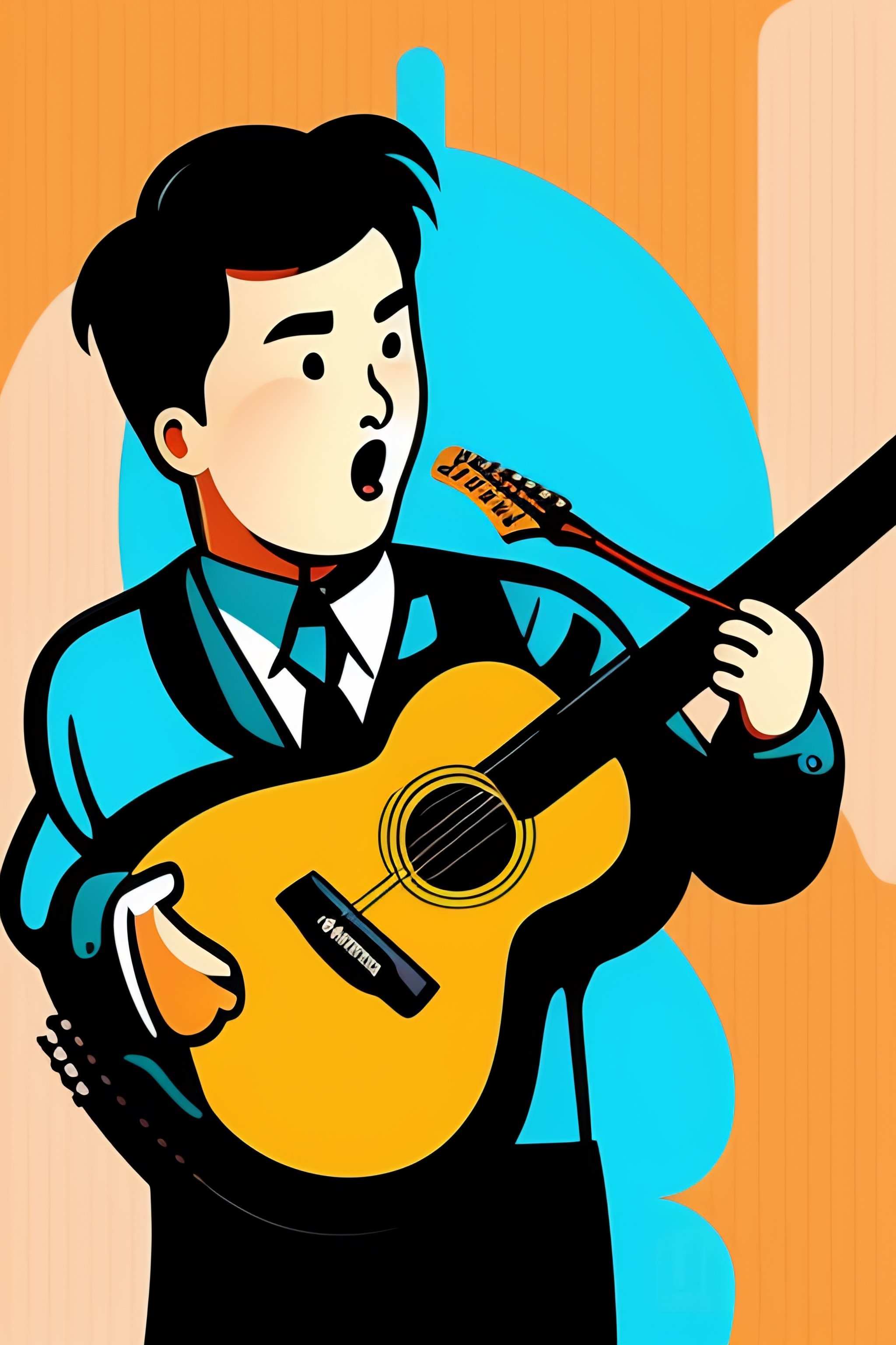 Lexica - Cartoon Type Photo a Taiwanese man playing guitar and singing