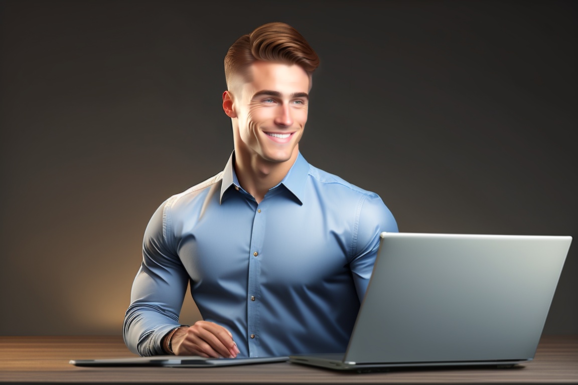 Lexica - Smart guy with laptop, include room for text