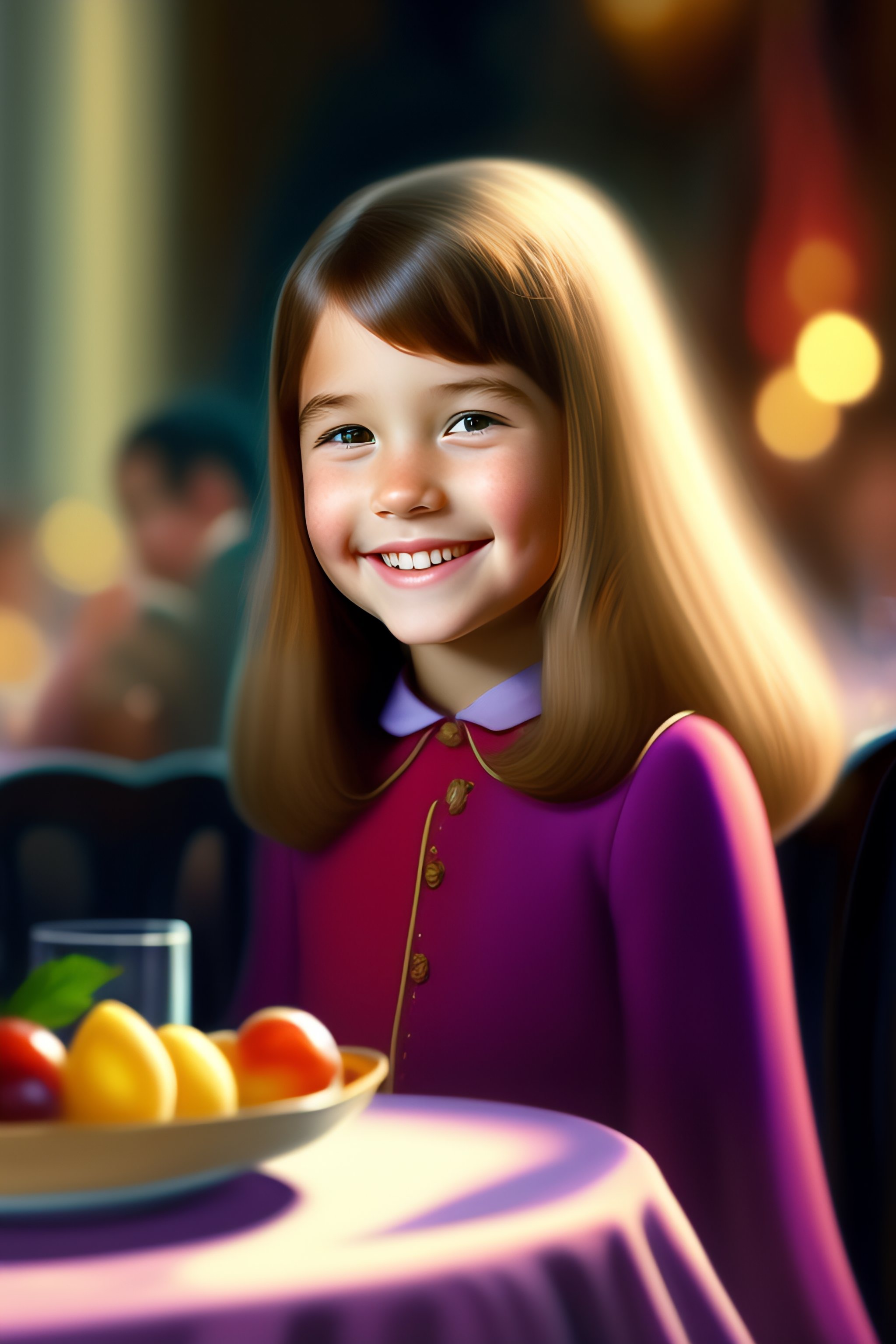 Lexica - Pixar art of a smiling girl with straight hair eating some ...