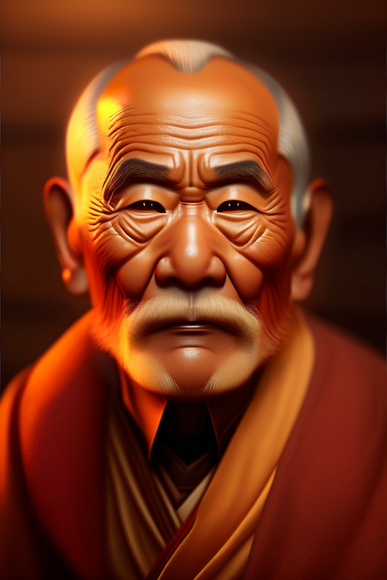 Lexica - A old monk, front face, natural face, warm tone