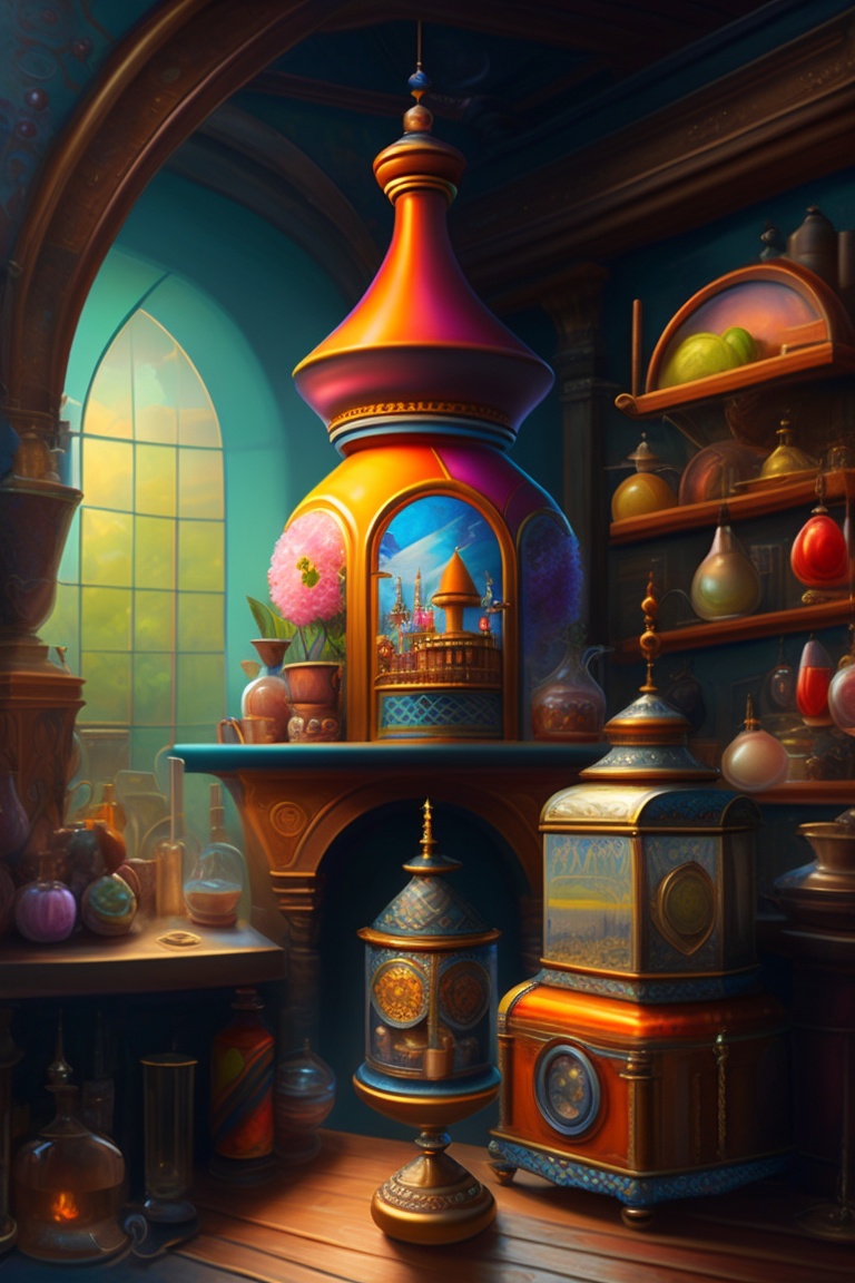 Lexica - Surreal abstract painting of a cluttered fantasy medieval ...