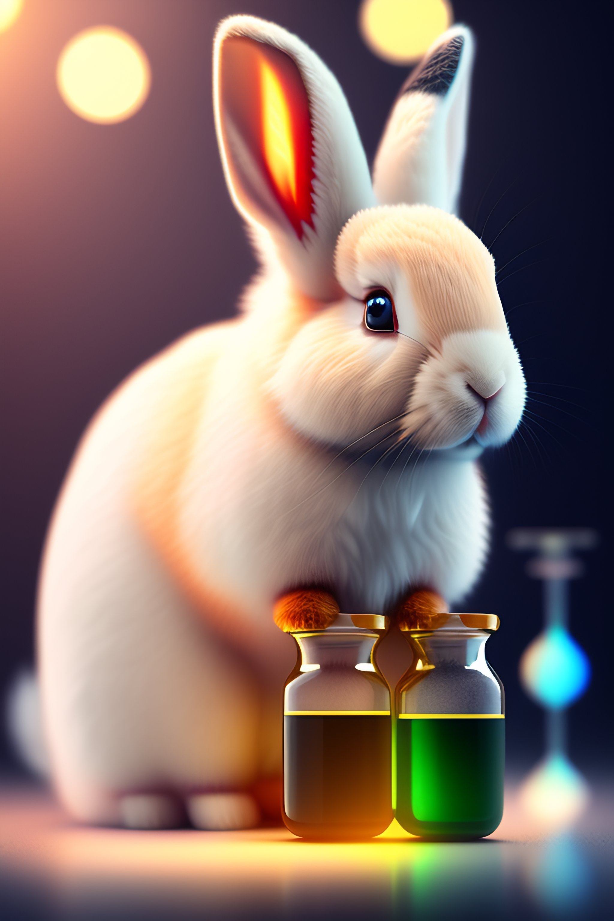 Lexica - A 3d render of a cute fuzzy pet rabbit dressed in a white lab ...