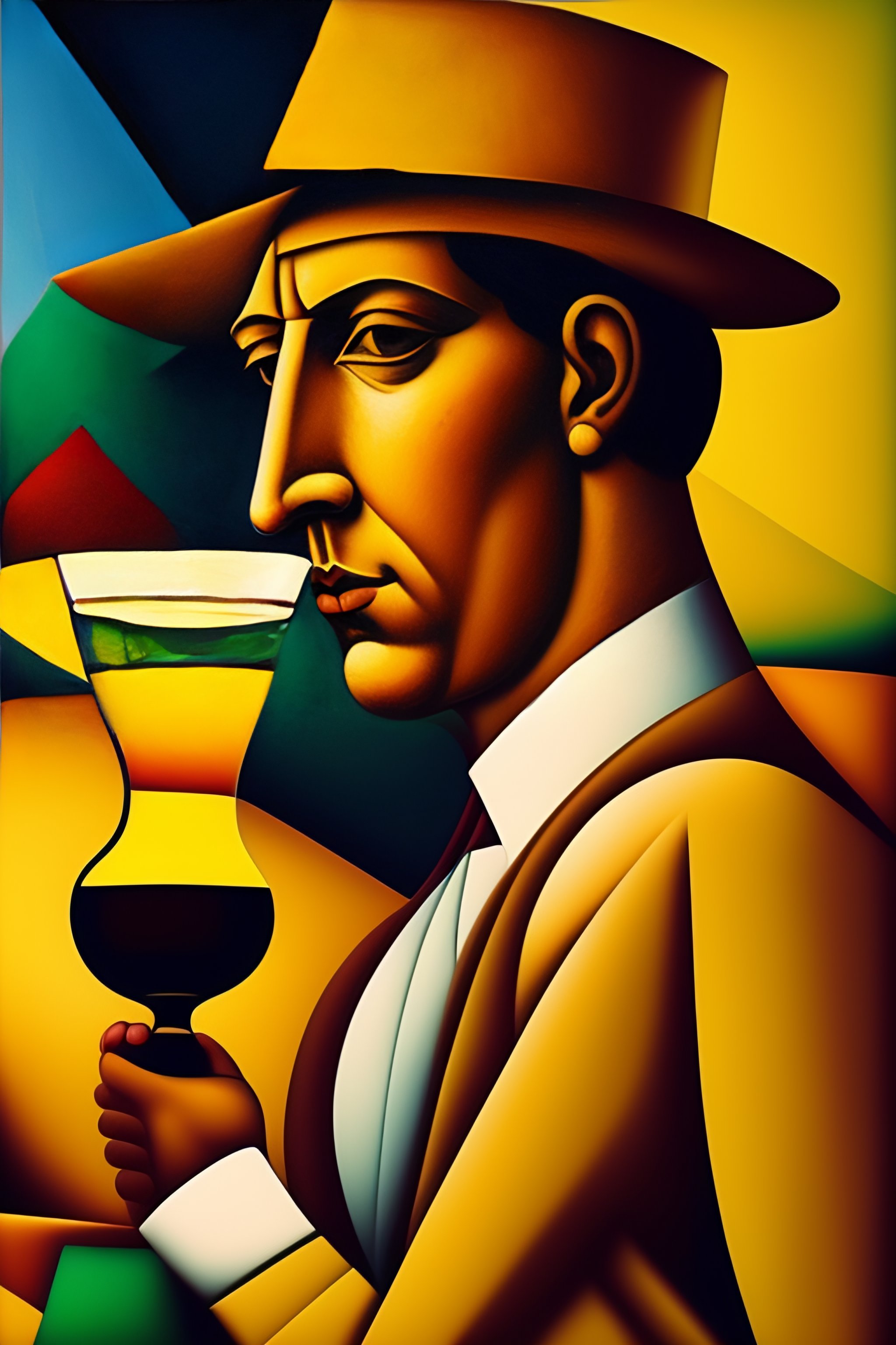 Lexica - A farmer with a brown hat drinking from a huge wine glass by ...