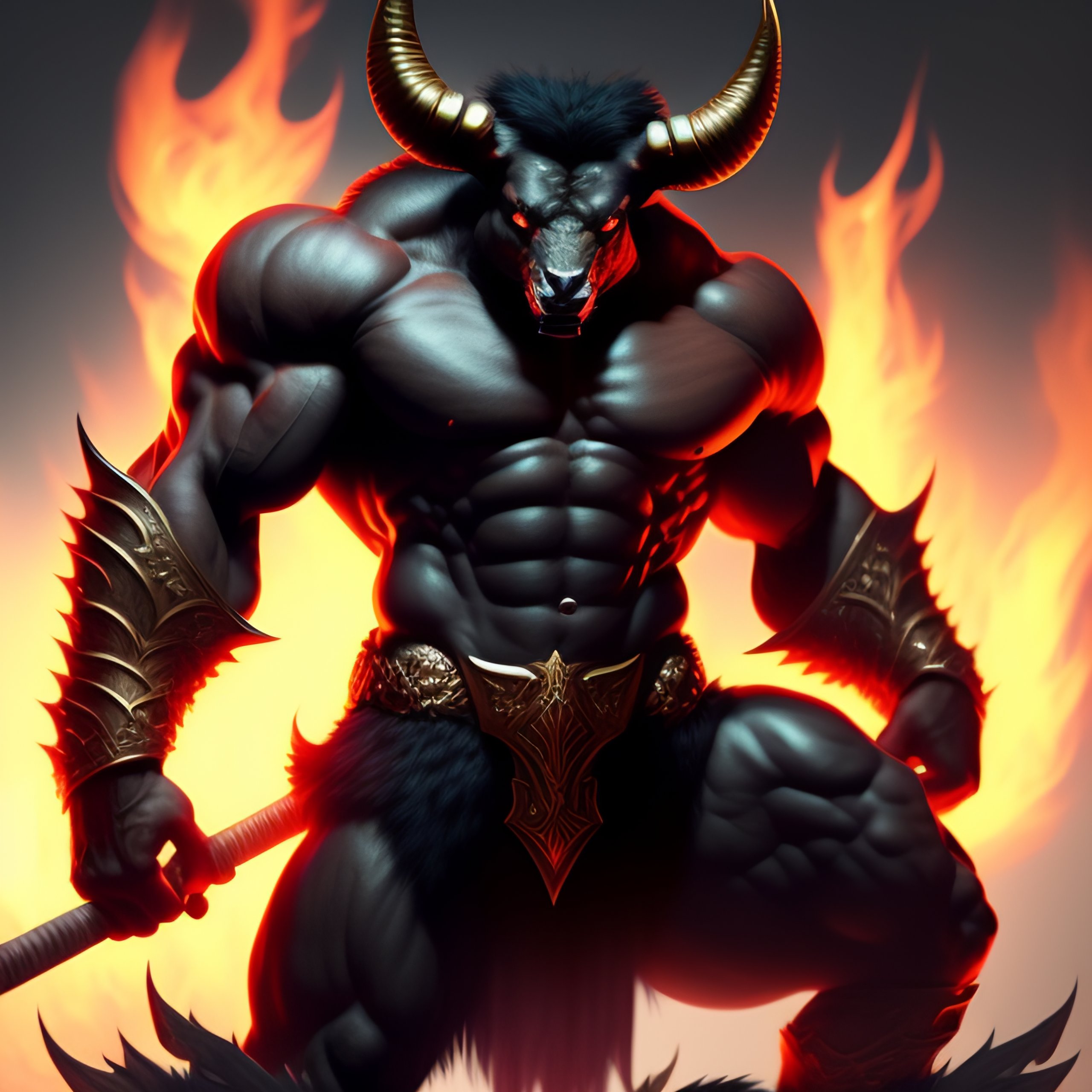 Lexica - Draw a mix of minotaur and a devil, with a lot of muscles ...
