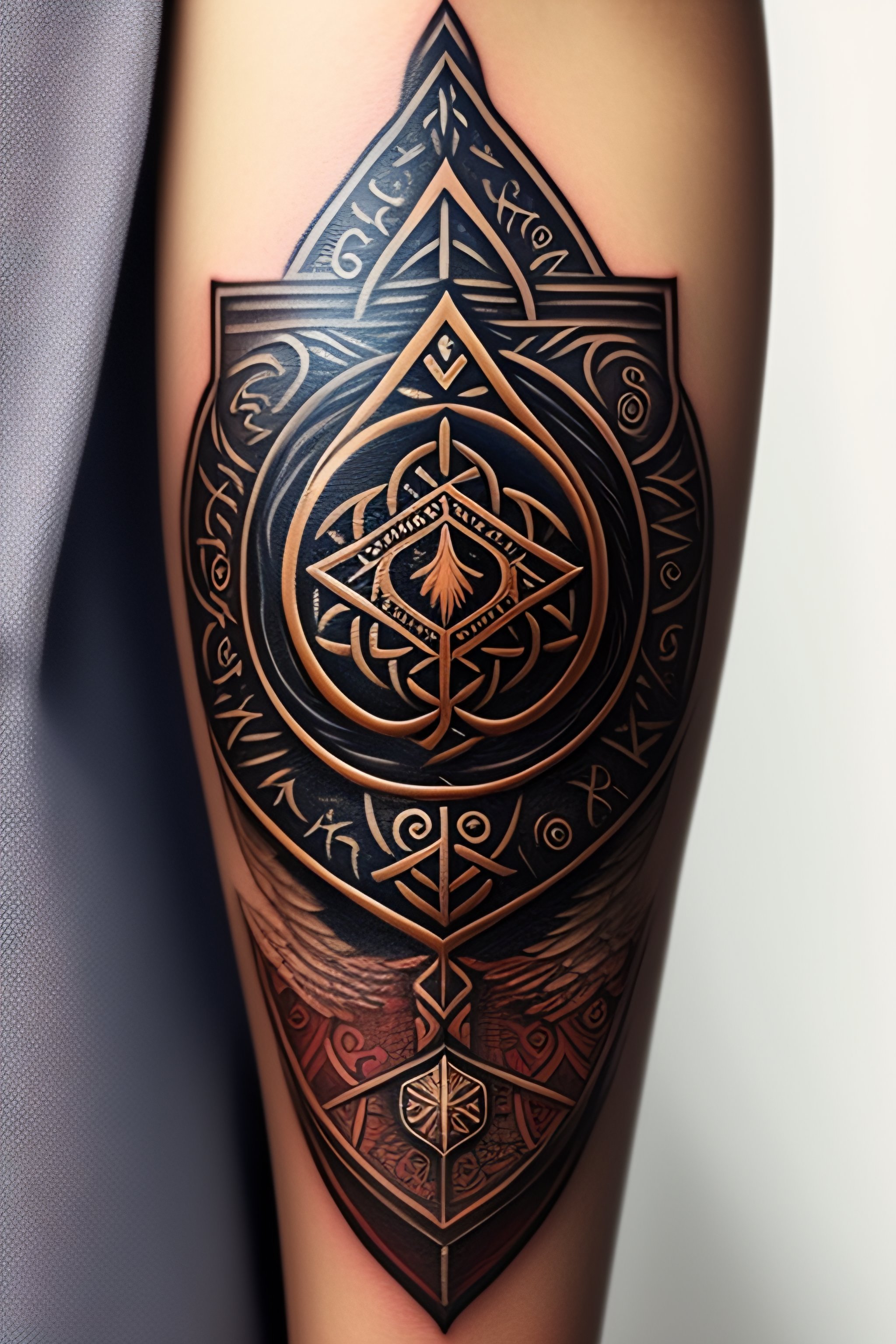 Lexica - Tattoo with runes of success and amulet, very realistic, angel ...