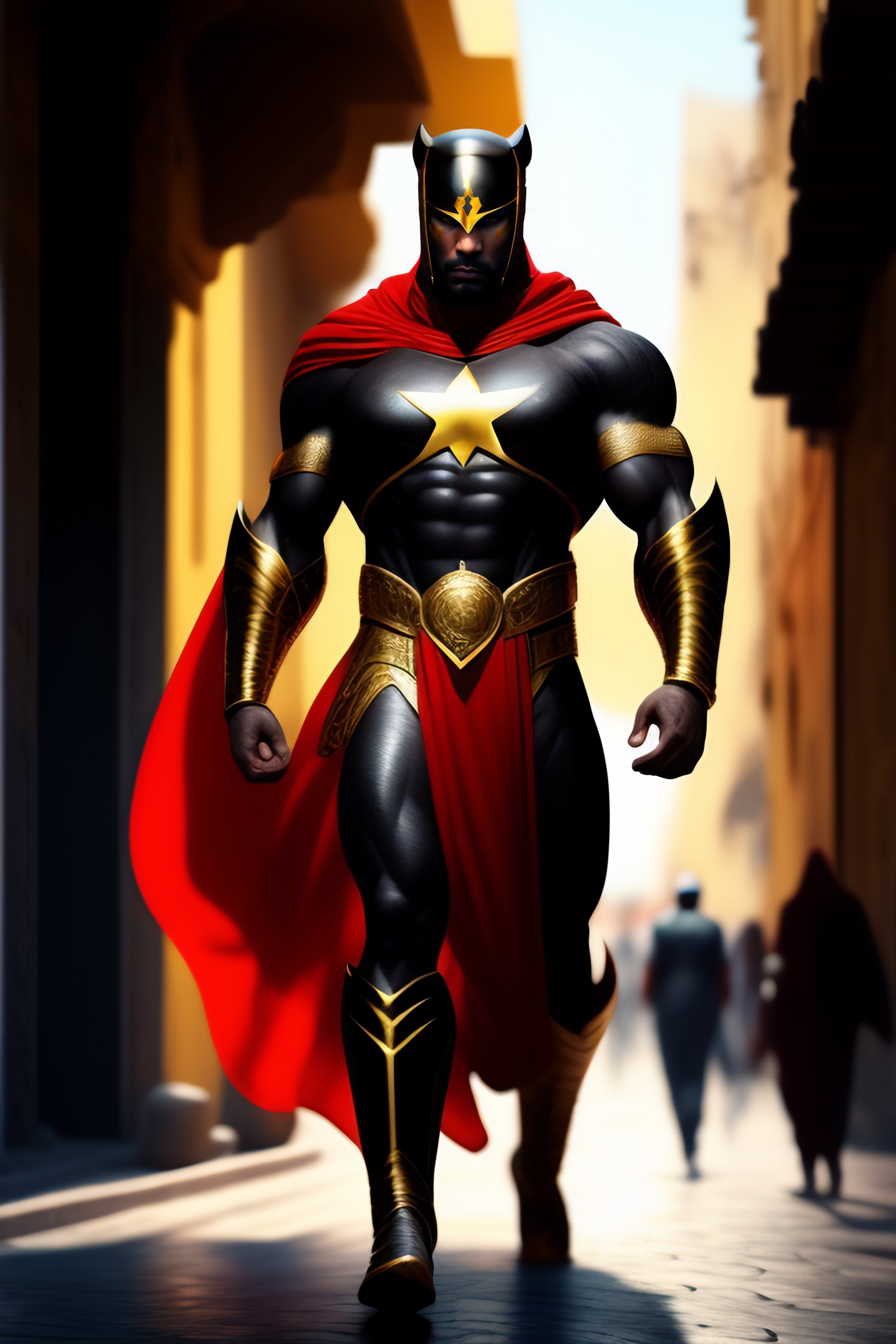 Lexica - Generate an image of the Tunisian superhero in the city of ...