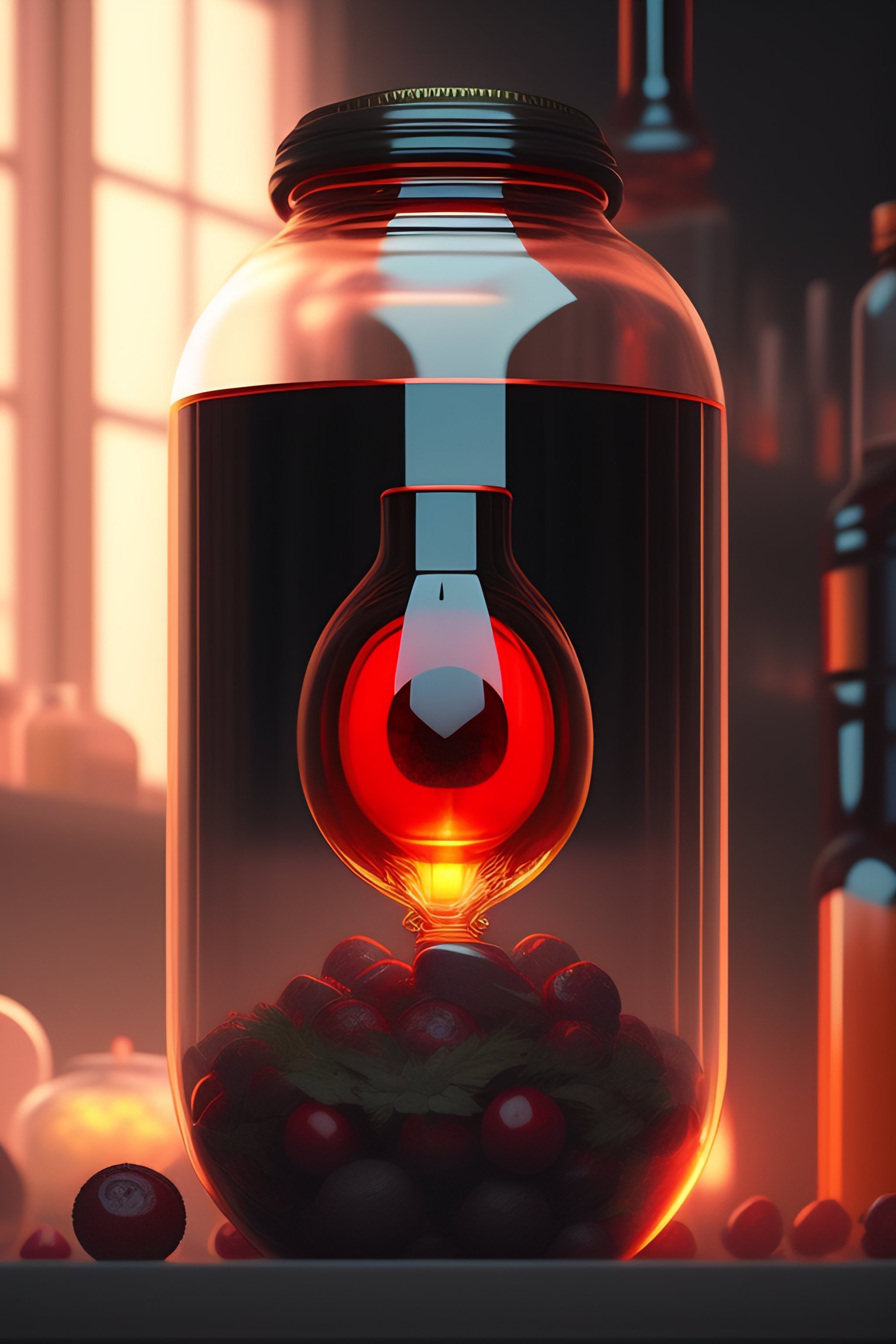 Lexica - An evil spirit with one red eye inside a jar, set in an ...