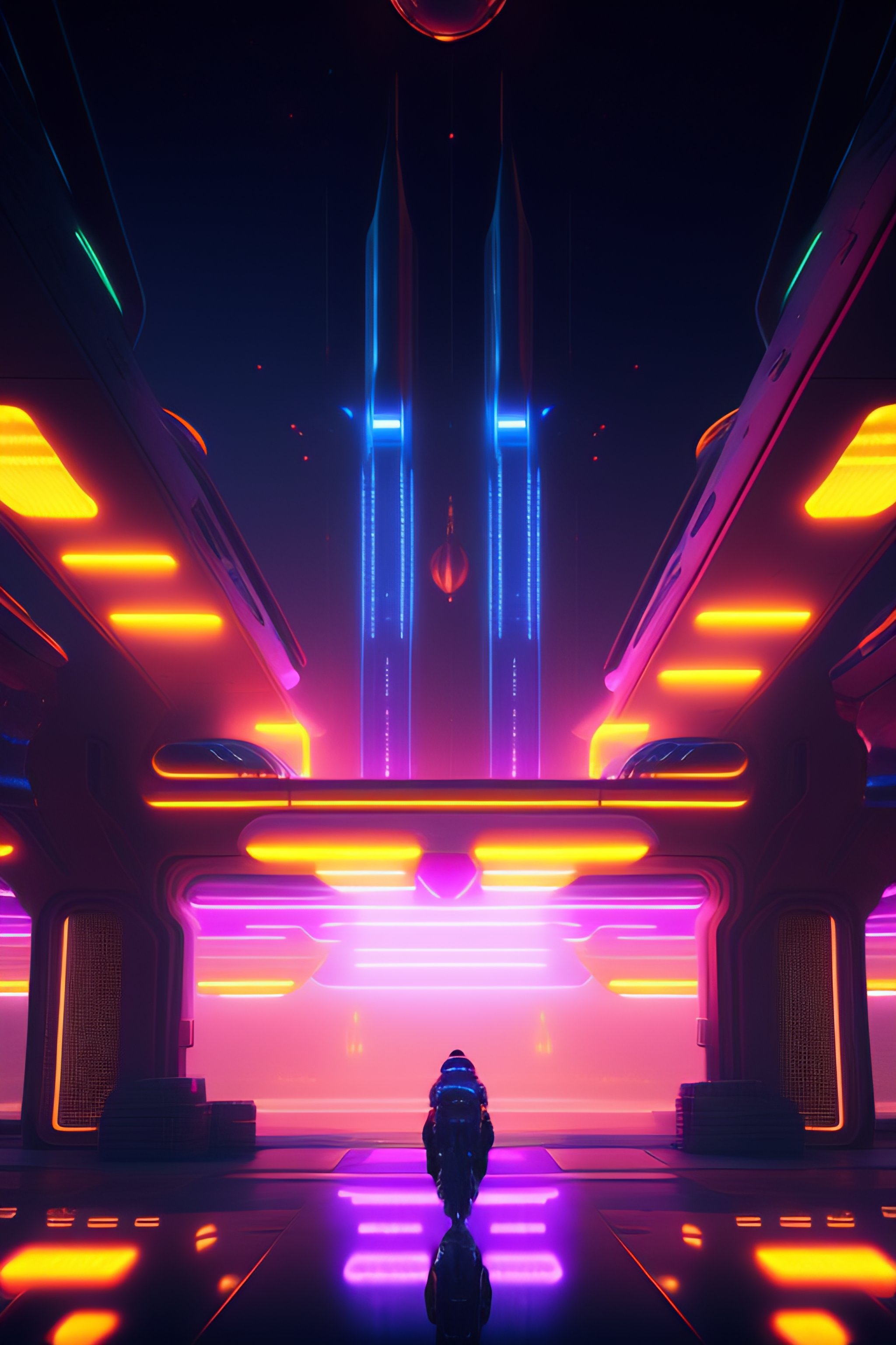 Lexica - Futuristic gothic interior of a busy spaceport on an alien ...