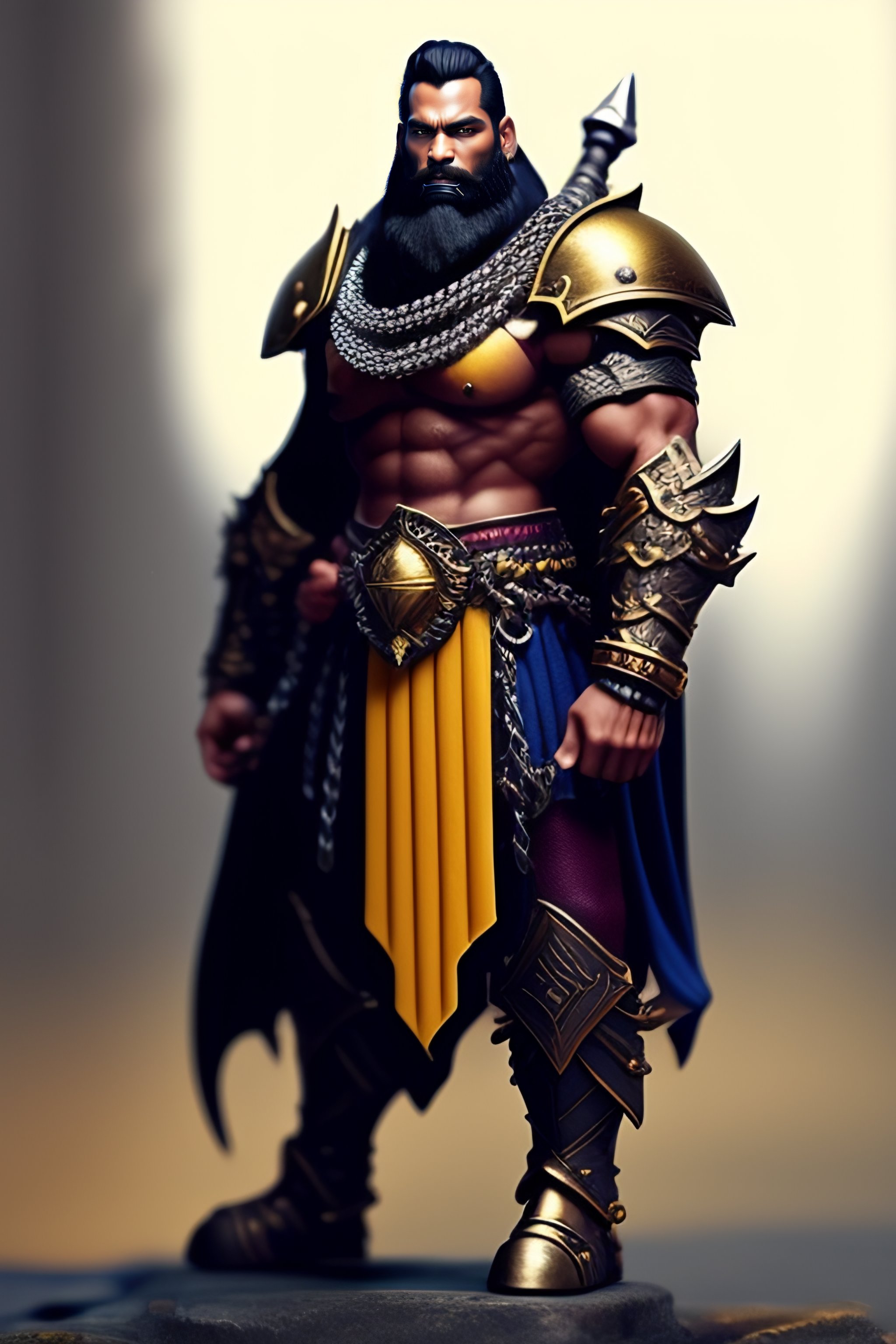 Lexica - Ork, male, paladin, yellow eyes, chain mail, full body, hammer