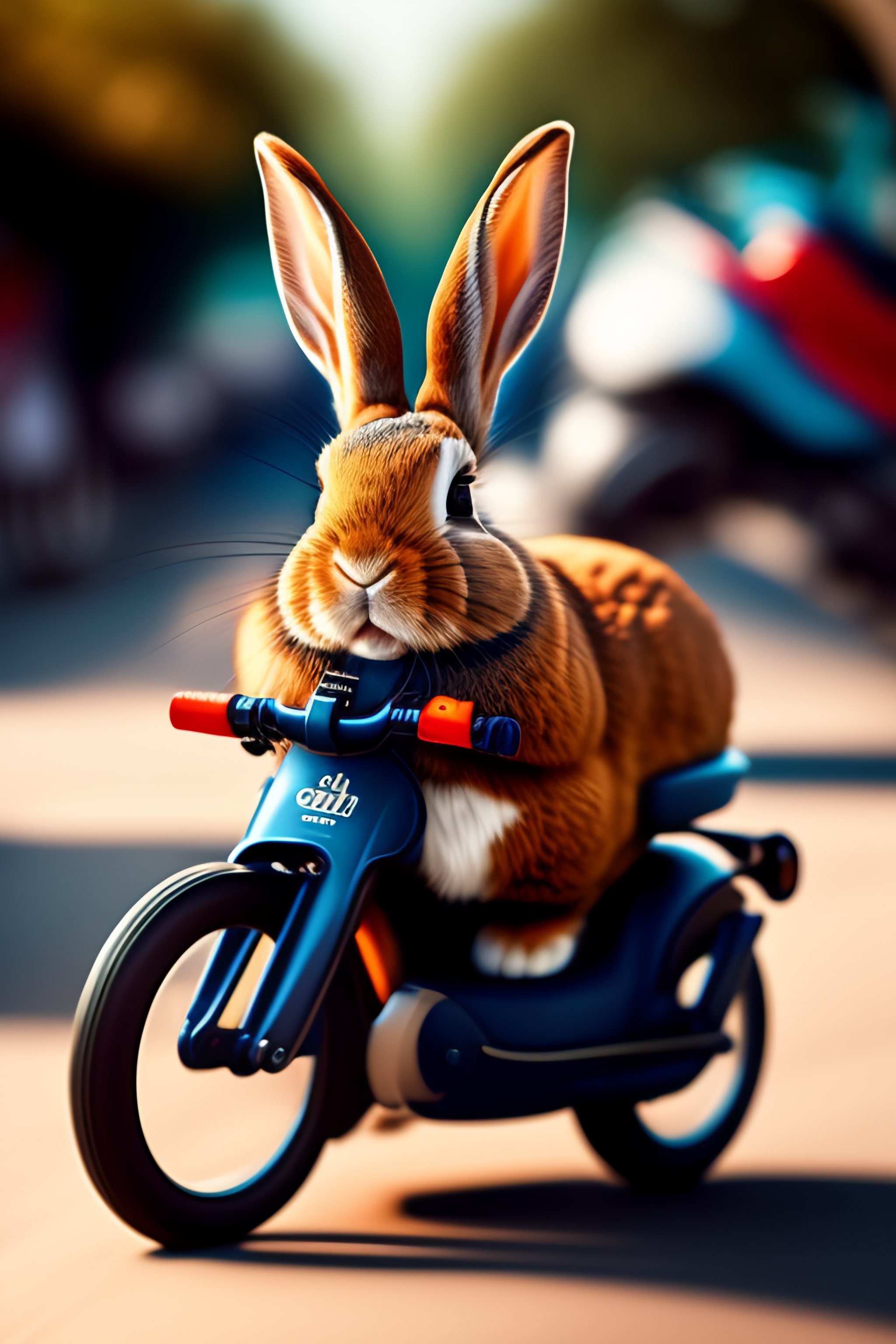 Lexica - Hd Shot of a rabbit riding a power bike in the streets of ...