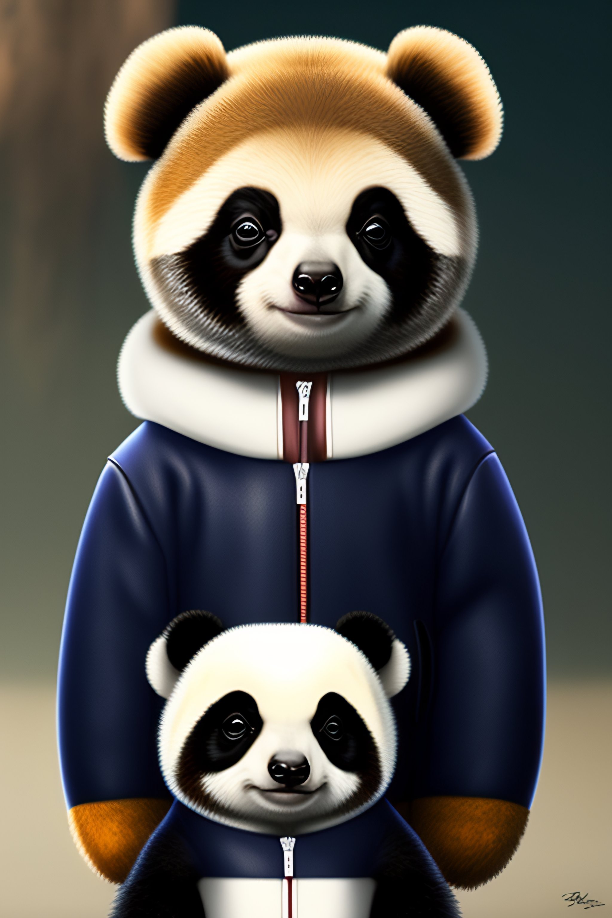 Lexica - Mix of a baby sloth and a furry panda wearing Ralph Laurent