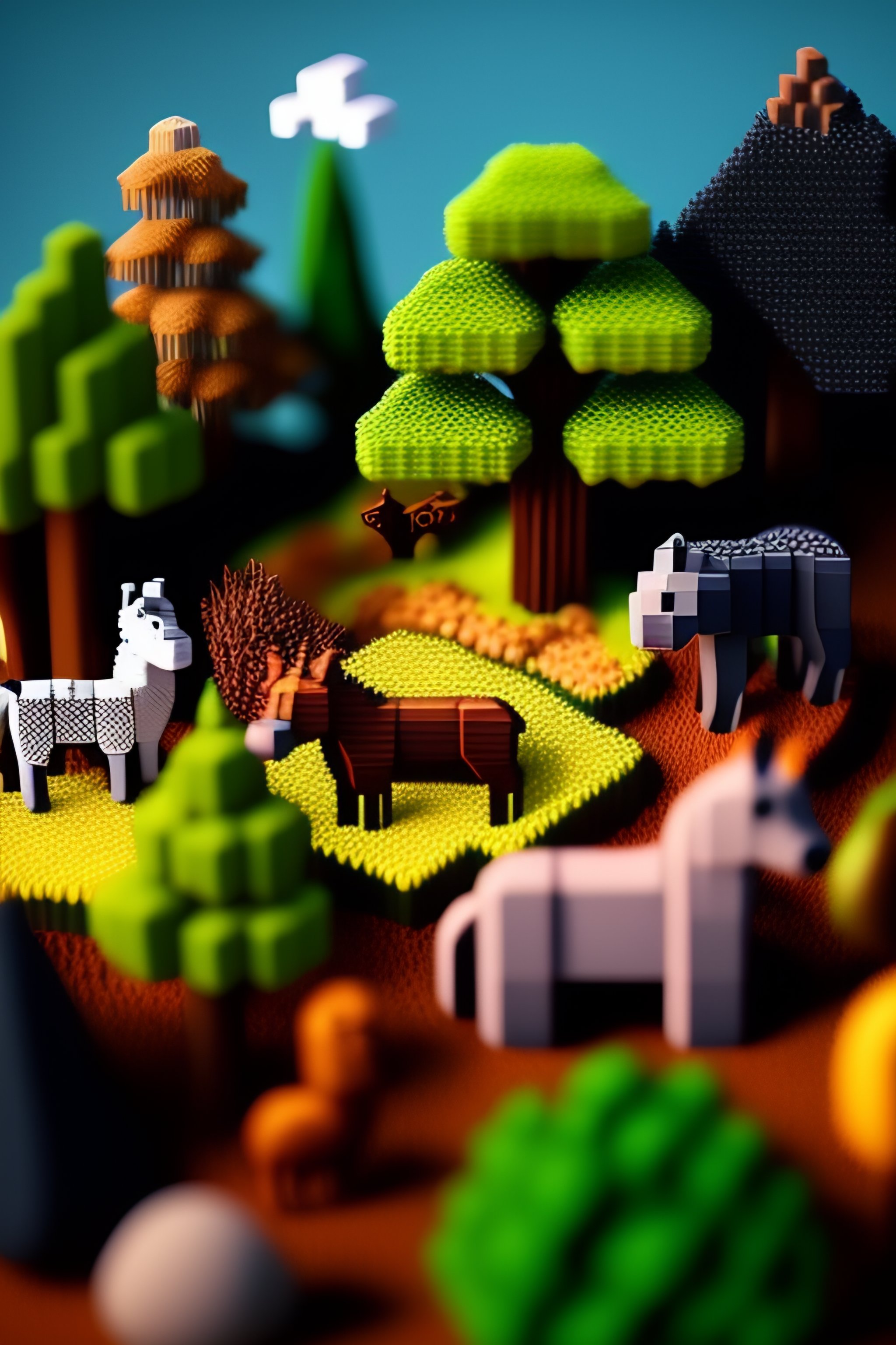 Lexica - Voxel art of animals in a forest
