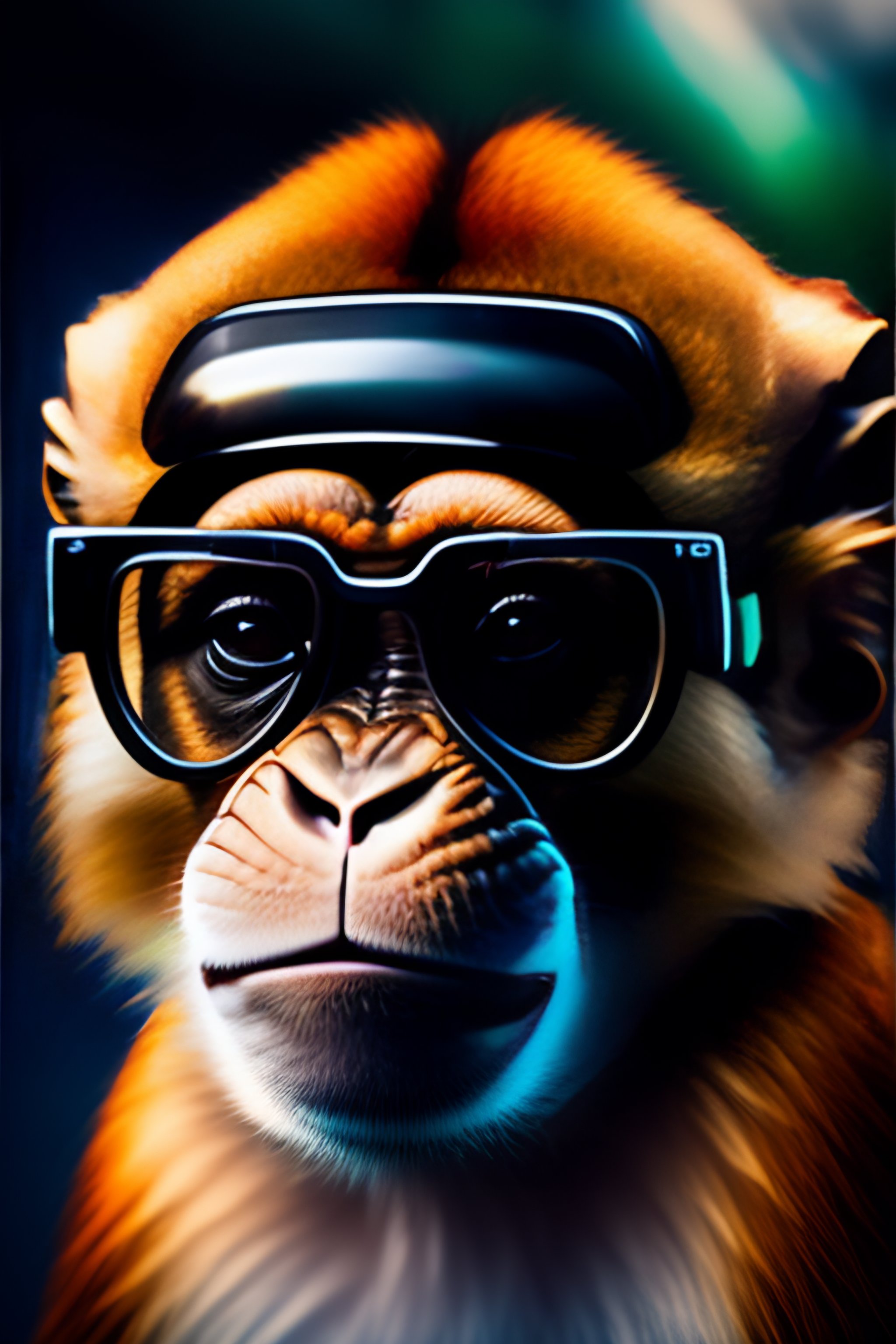 Lexica - Monkey head with racing glasses happy emotion bitting a ...