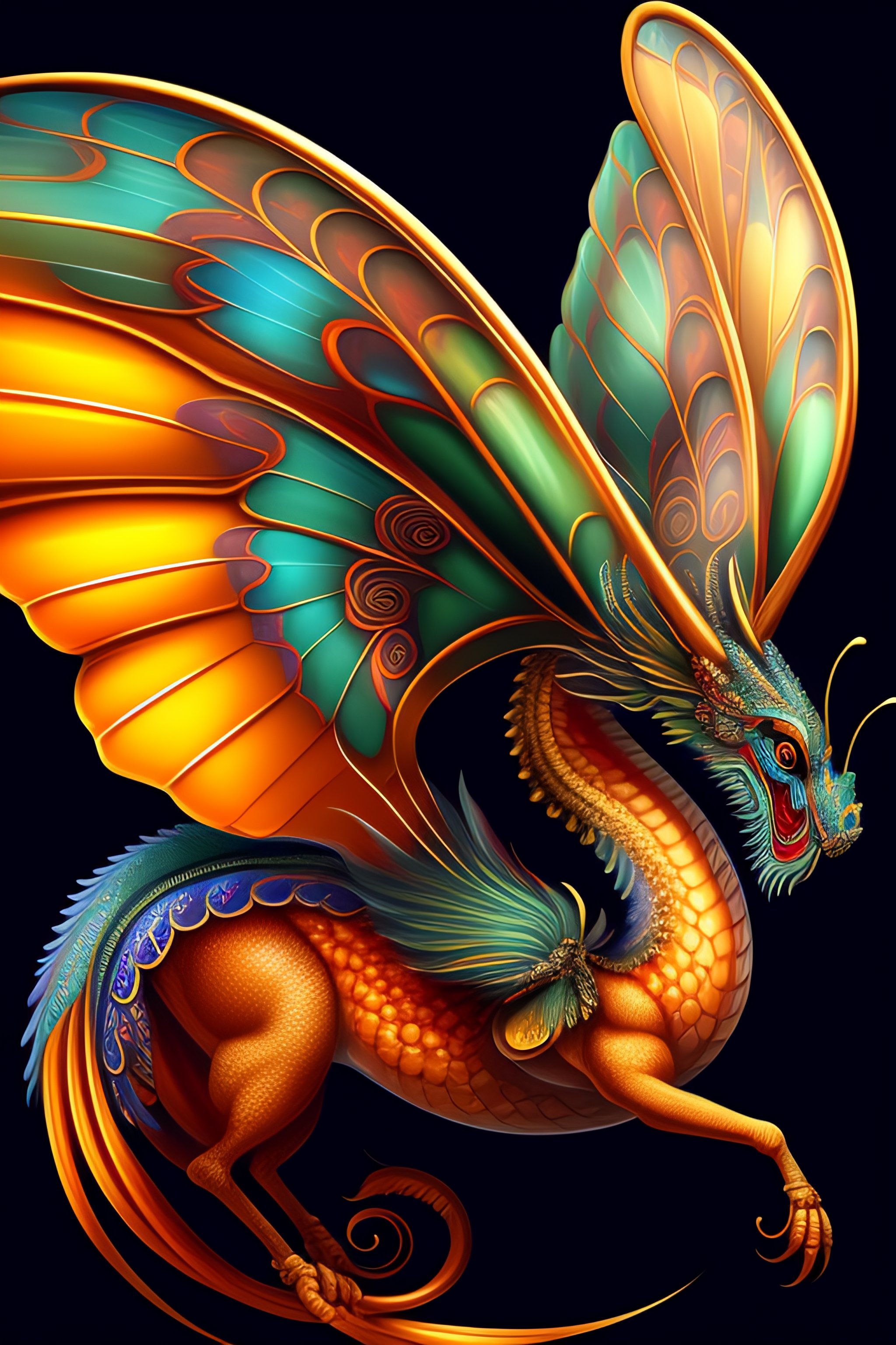 Lexica - Beautiful butterfly dragon, slavic ornament on the wings ...