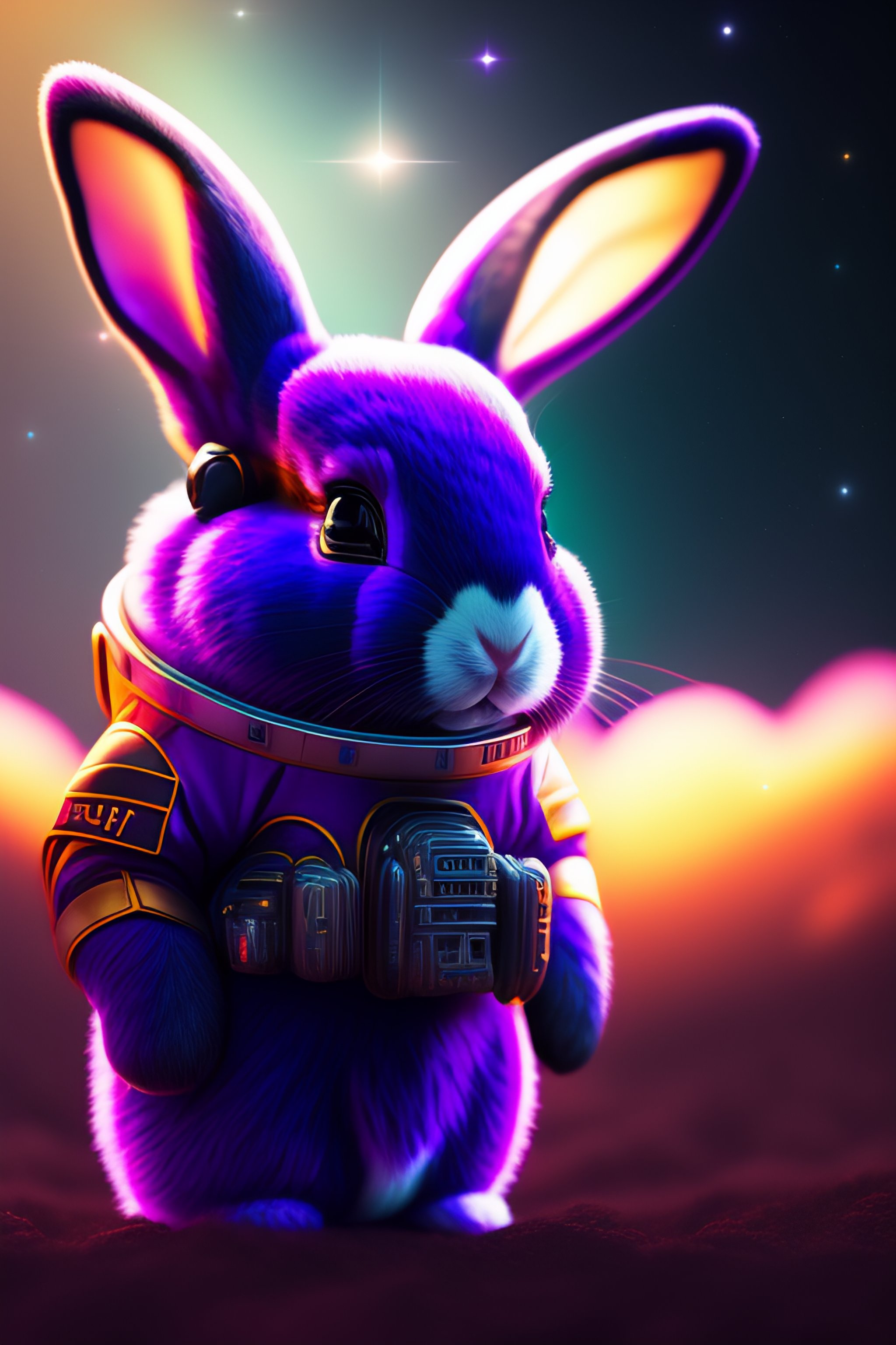 Lexica - A dark purple head Bunny in space suits, surrealism, retro ...