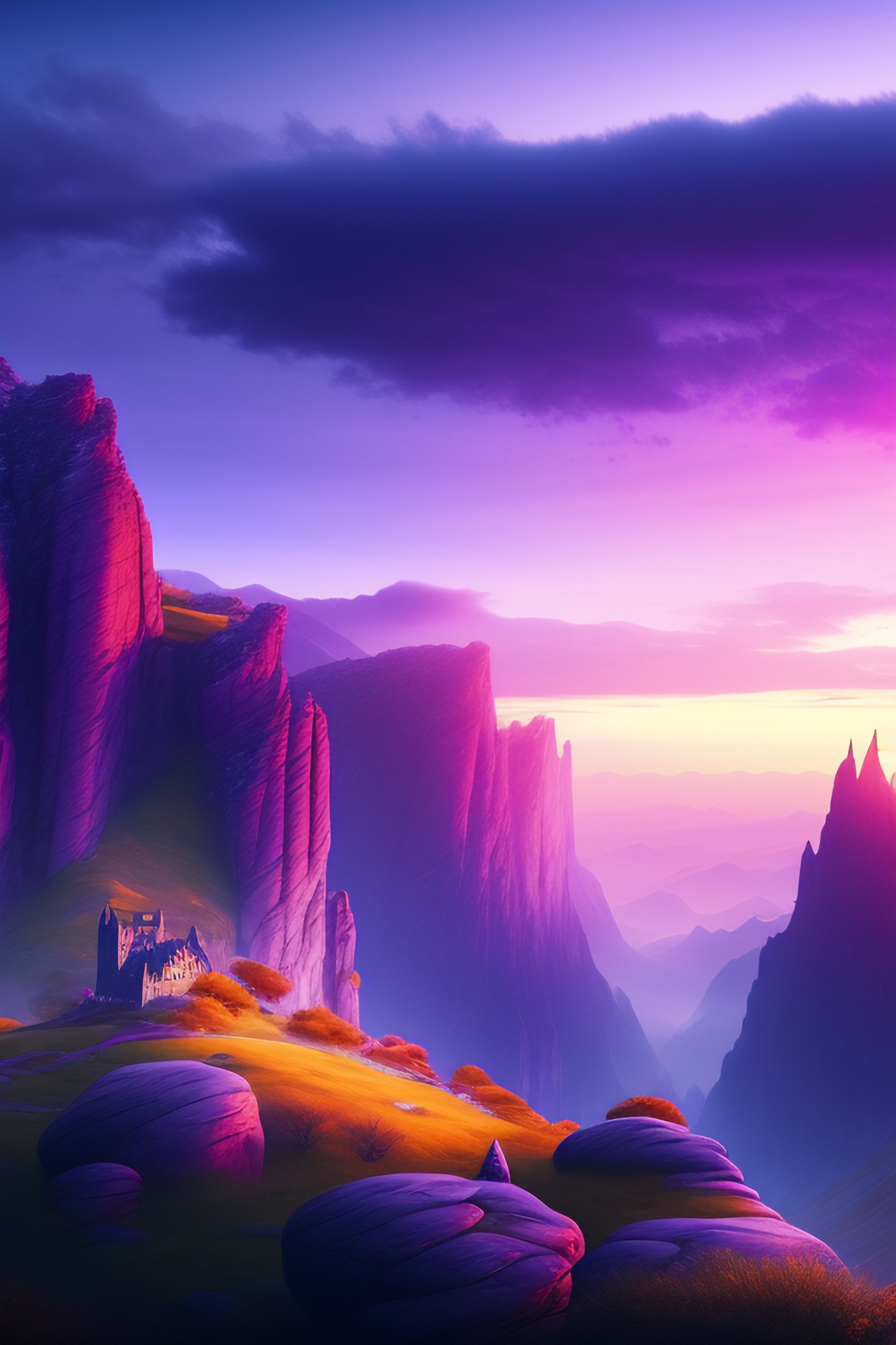 Lexica - Stunning 4k, fantasy landscape, beautiful castle, purple sky ...