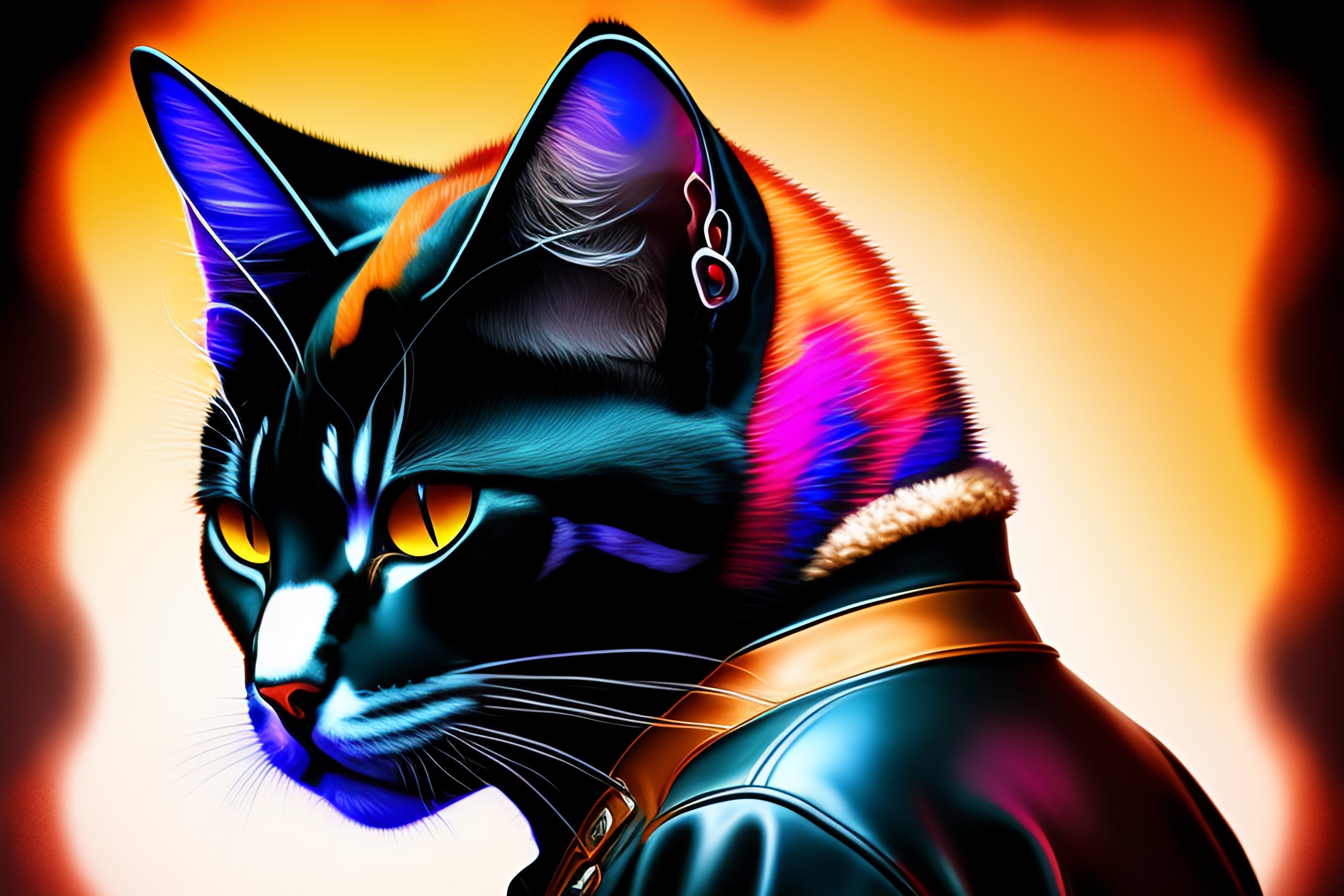 Lexica - Digital painting of a punk cat wearing a black leather jacket ...