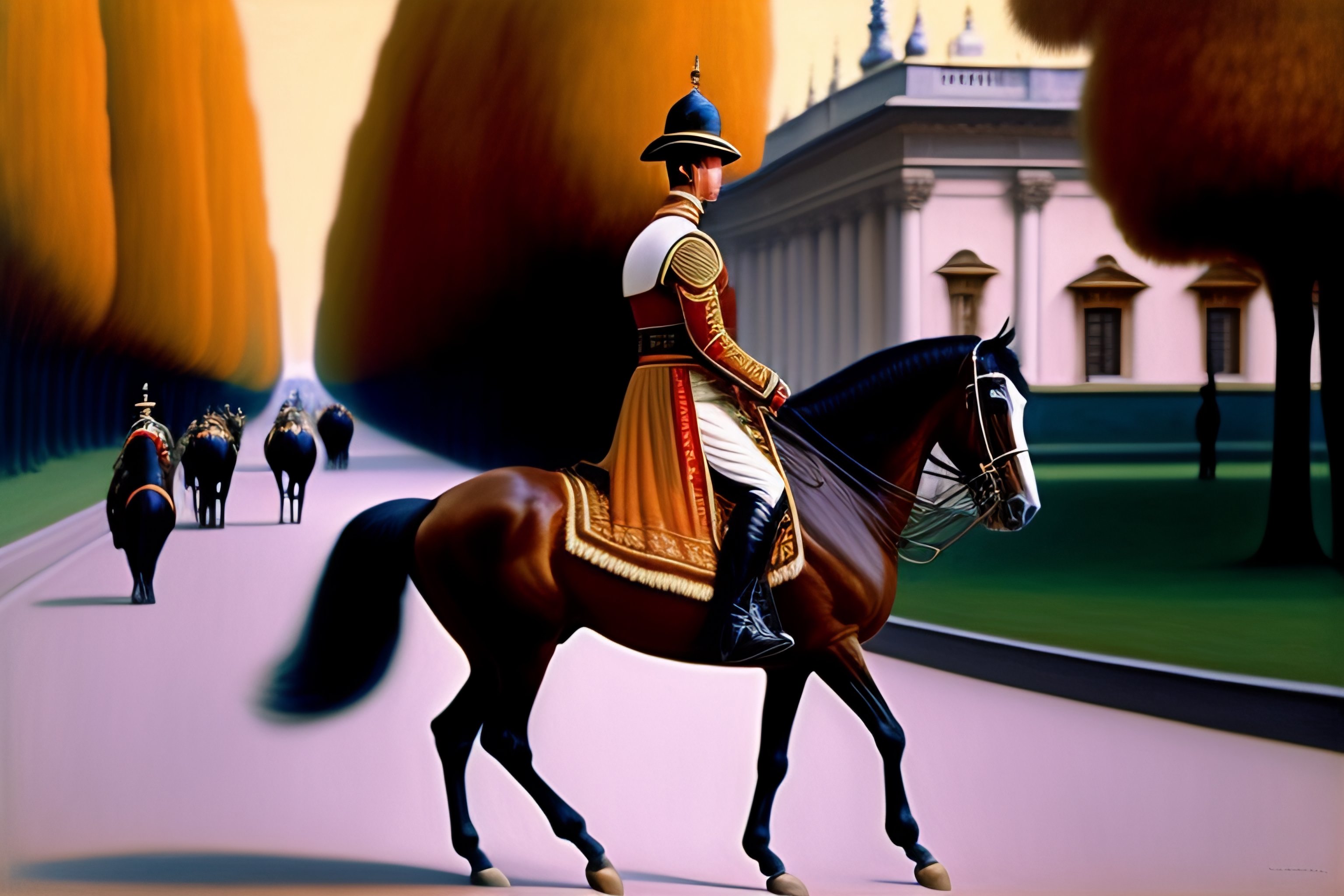 Lexica - Handsome prince crossing the road near the palace on horseback ...