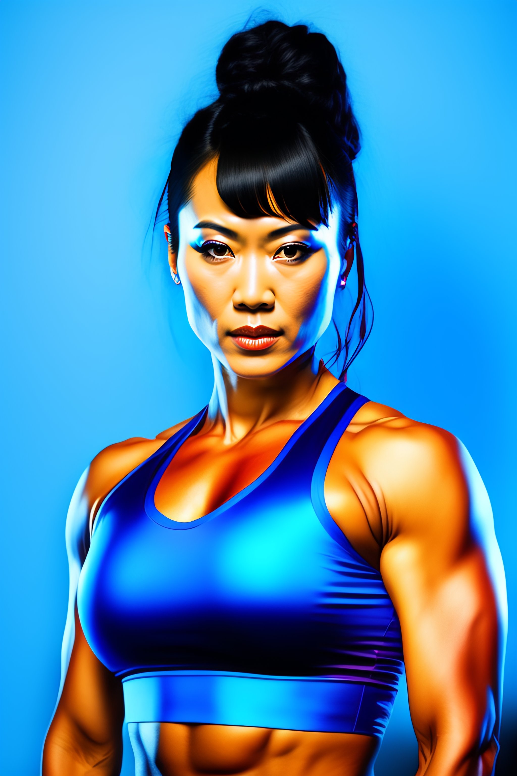 Lexica - Martial arts woman sweating blue clothes
