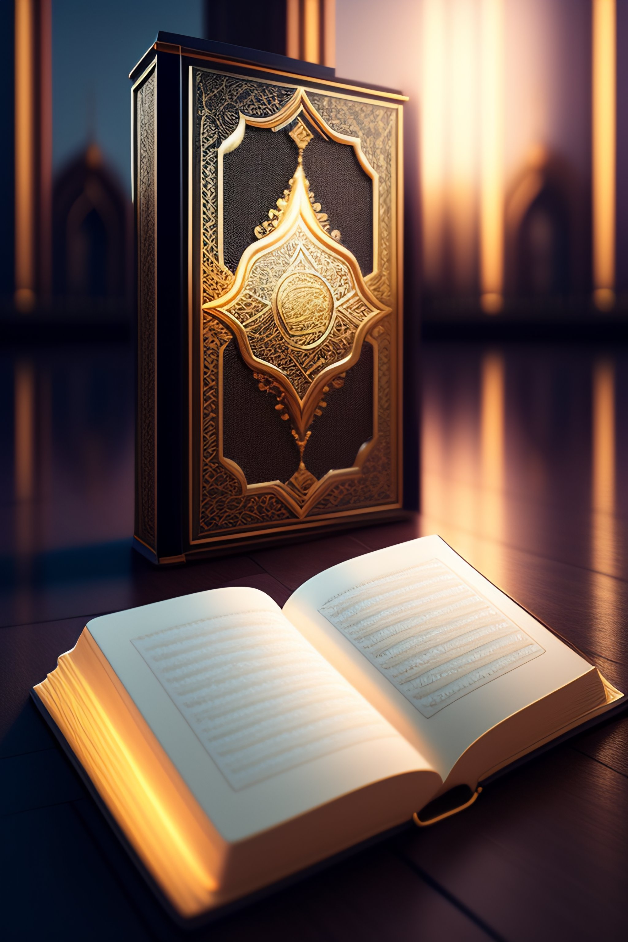 Lexica - Shiny clear Quran in front of a mosque, 8k, highly detailed ...