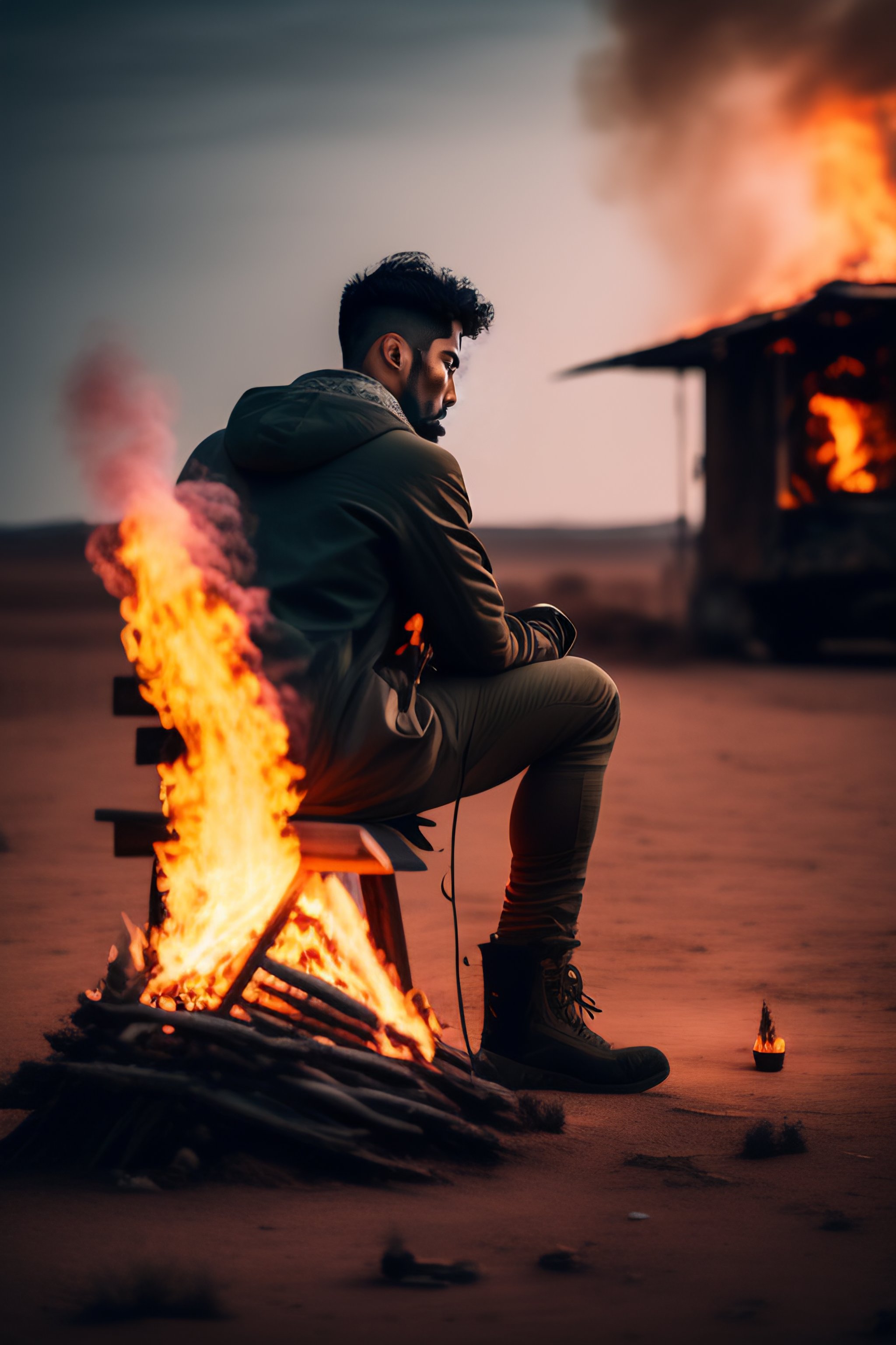 Lexica - A man burning another man thats sitting on ground with a ...