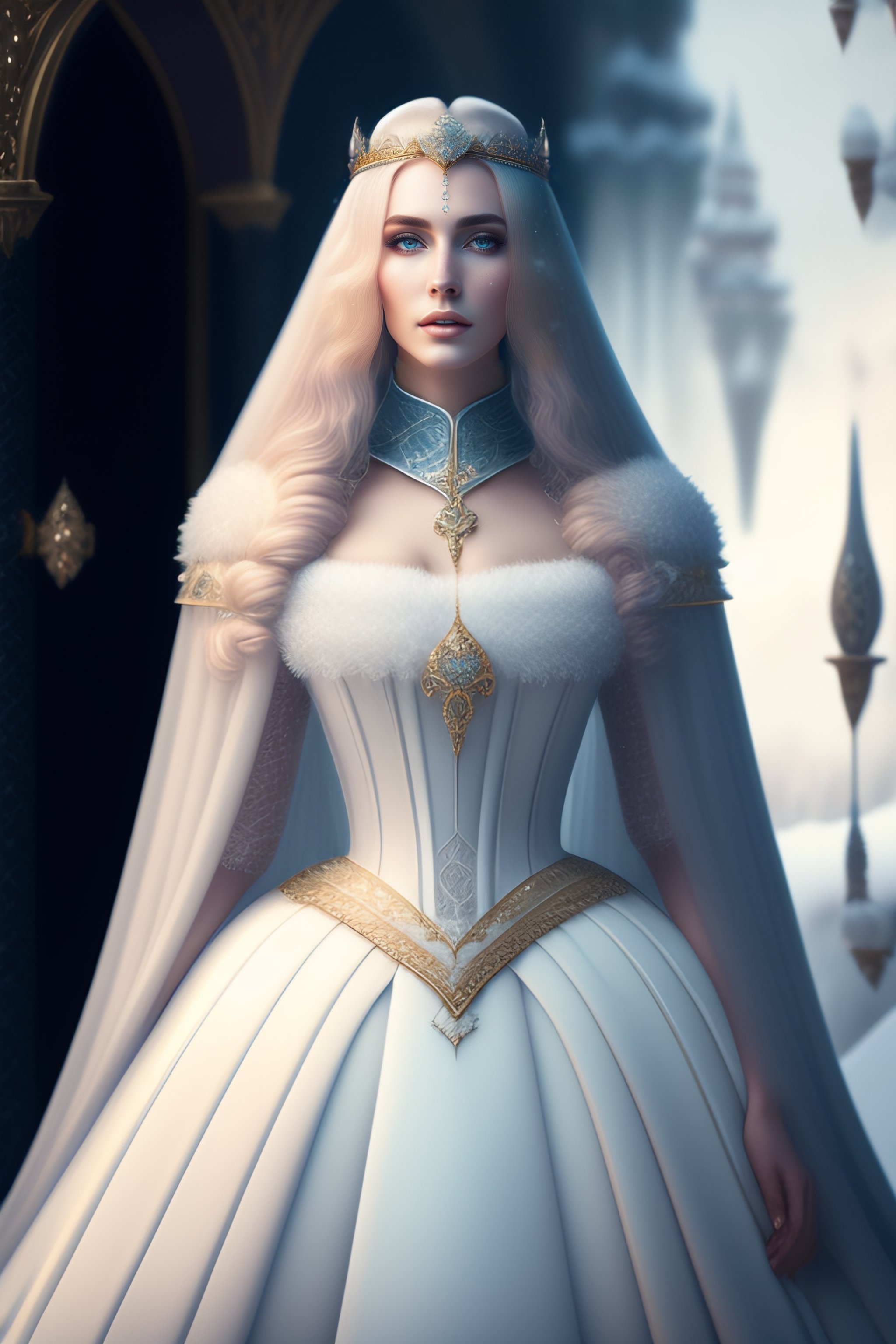 Lexica - Beautiful snow empress, long pale hair, long victorian dress ...