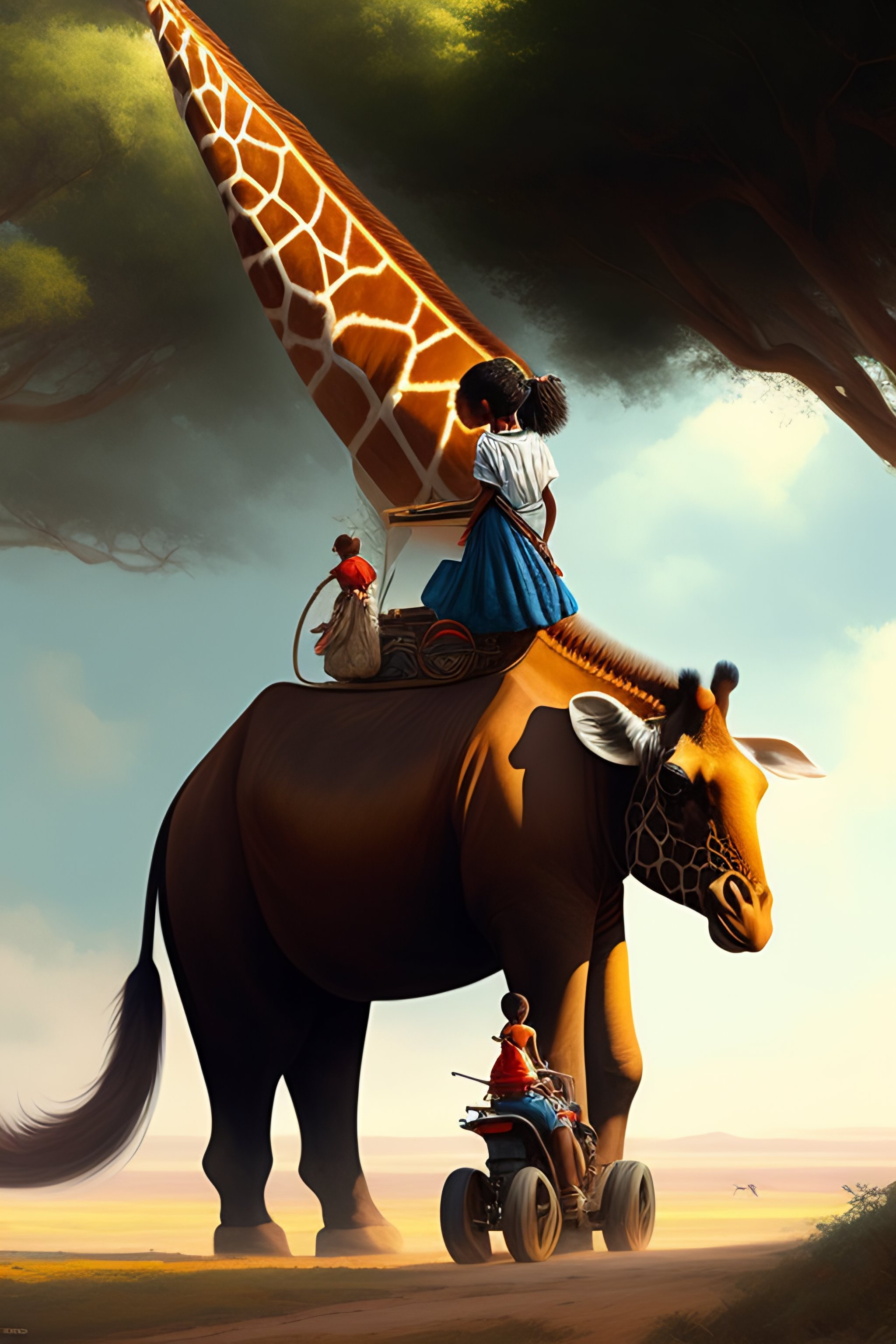 Lexica - Story book art by greg rutkowski. tiny girl riding on the back ...