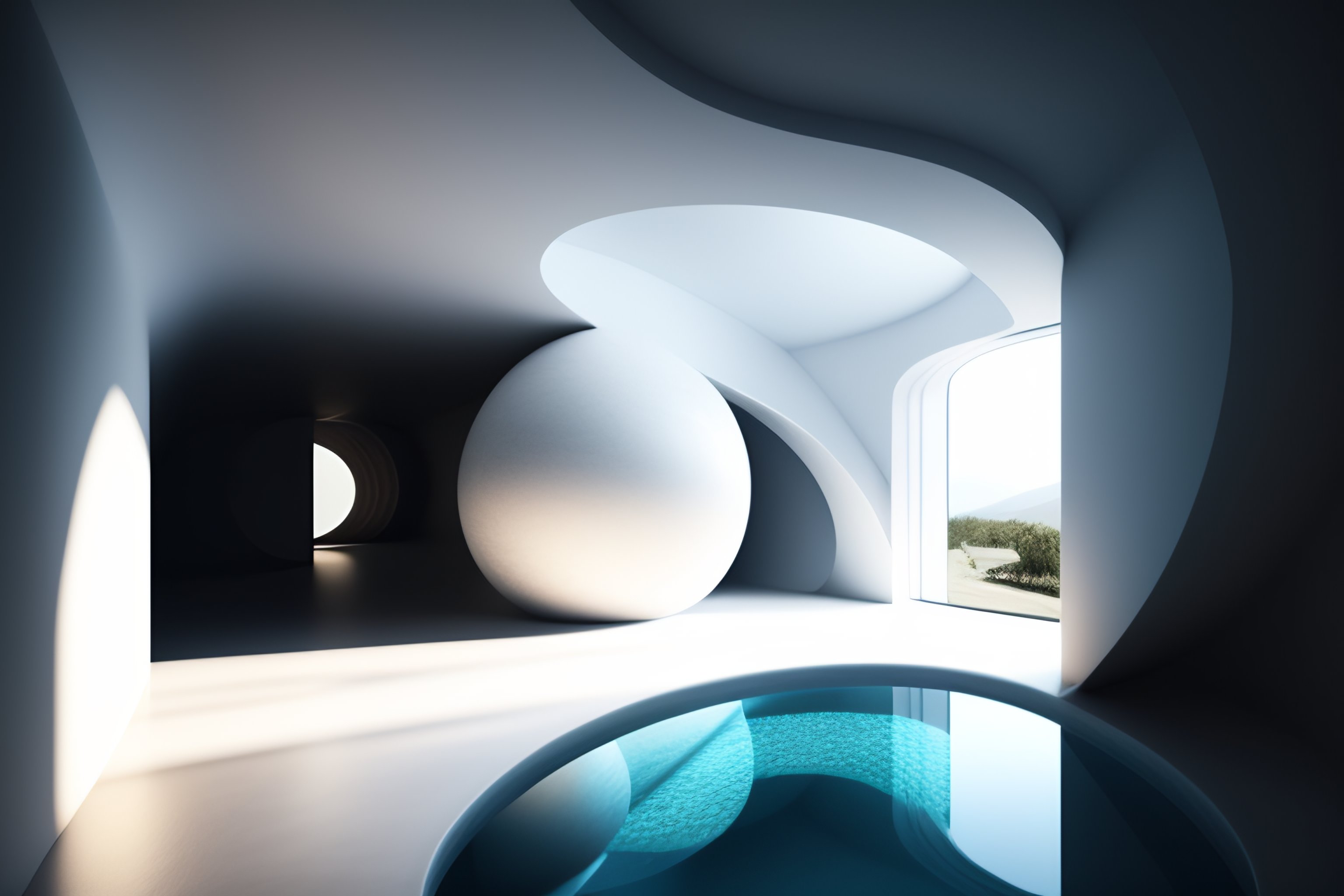 Lexica - An underground pool that leads into a curved hallway, all ...
