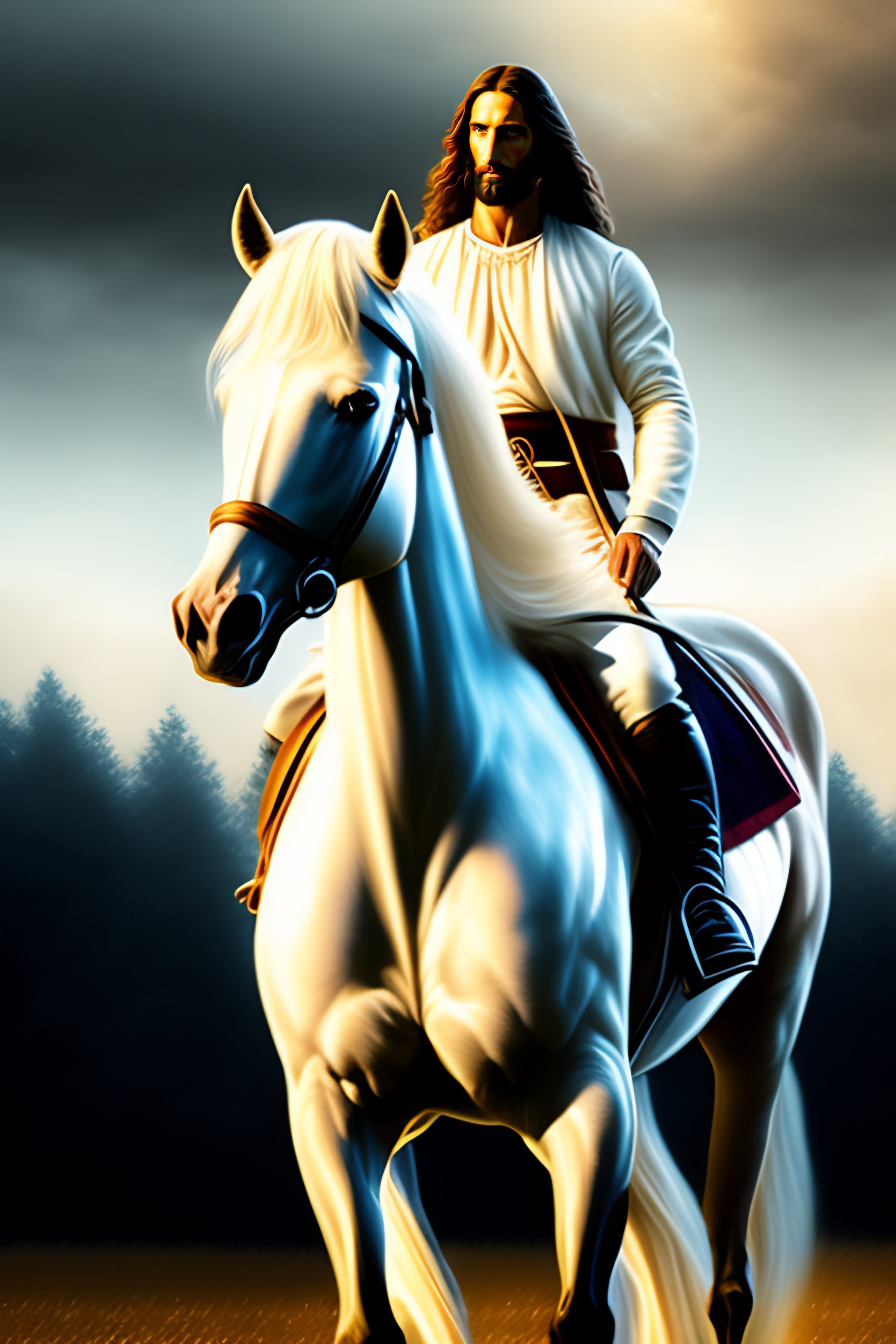 Lexica - Jesus Christ in all his glory coming on a white horse