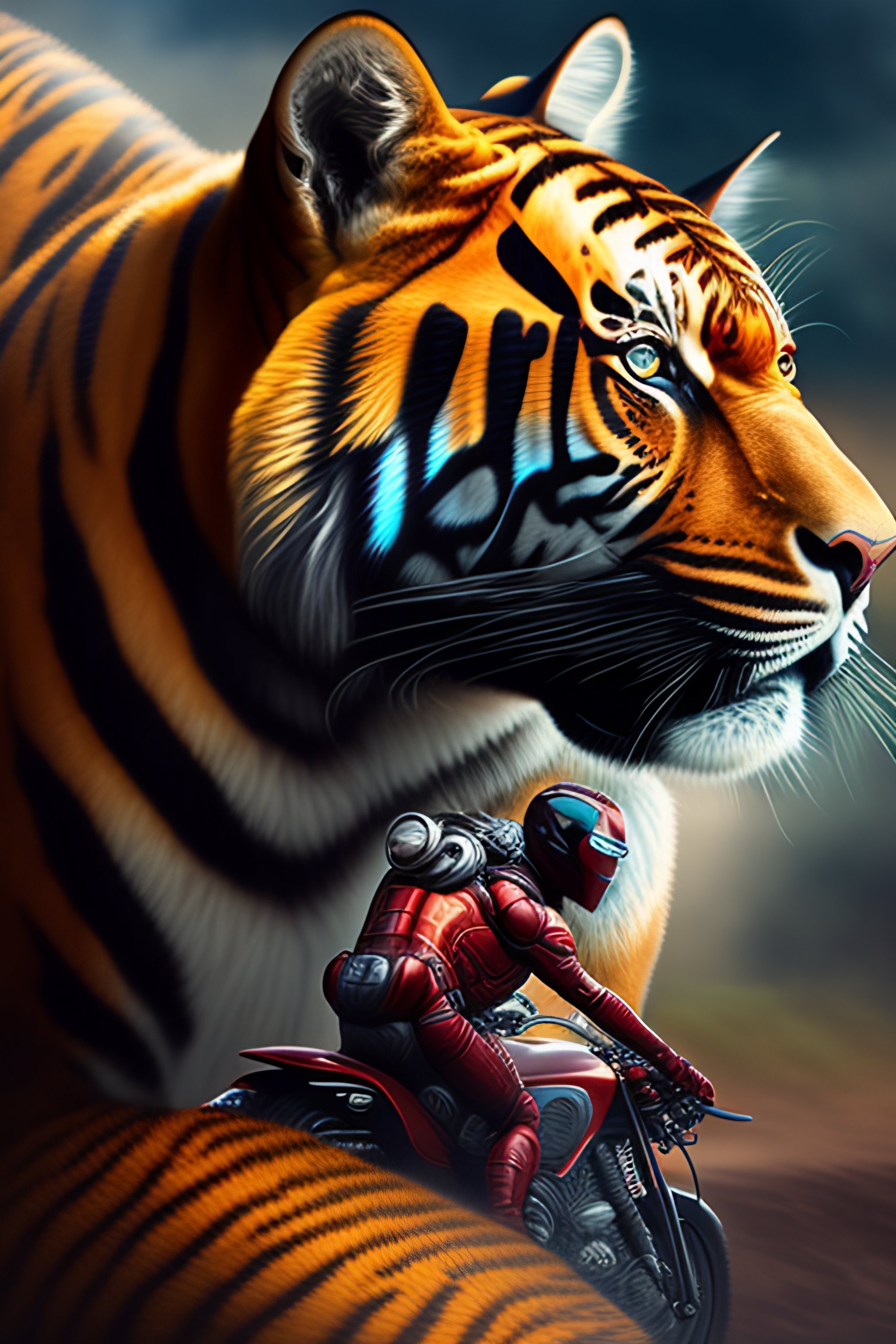 Lexica - Portrait of Ironman riding a tiger.