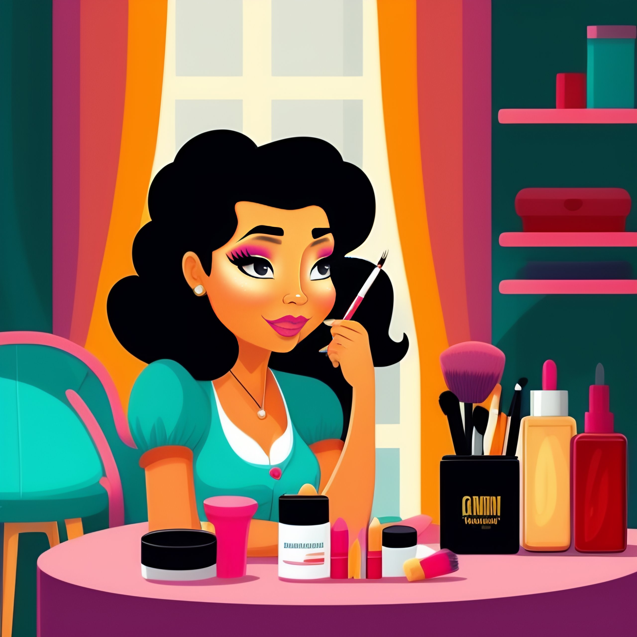 Lexica - Woman applying makeup, cartoon style