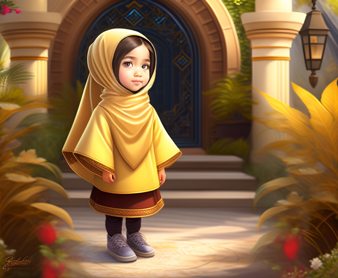 Lexica - Muslim hijabi girl standing, children's storybook art, art ...