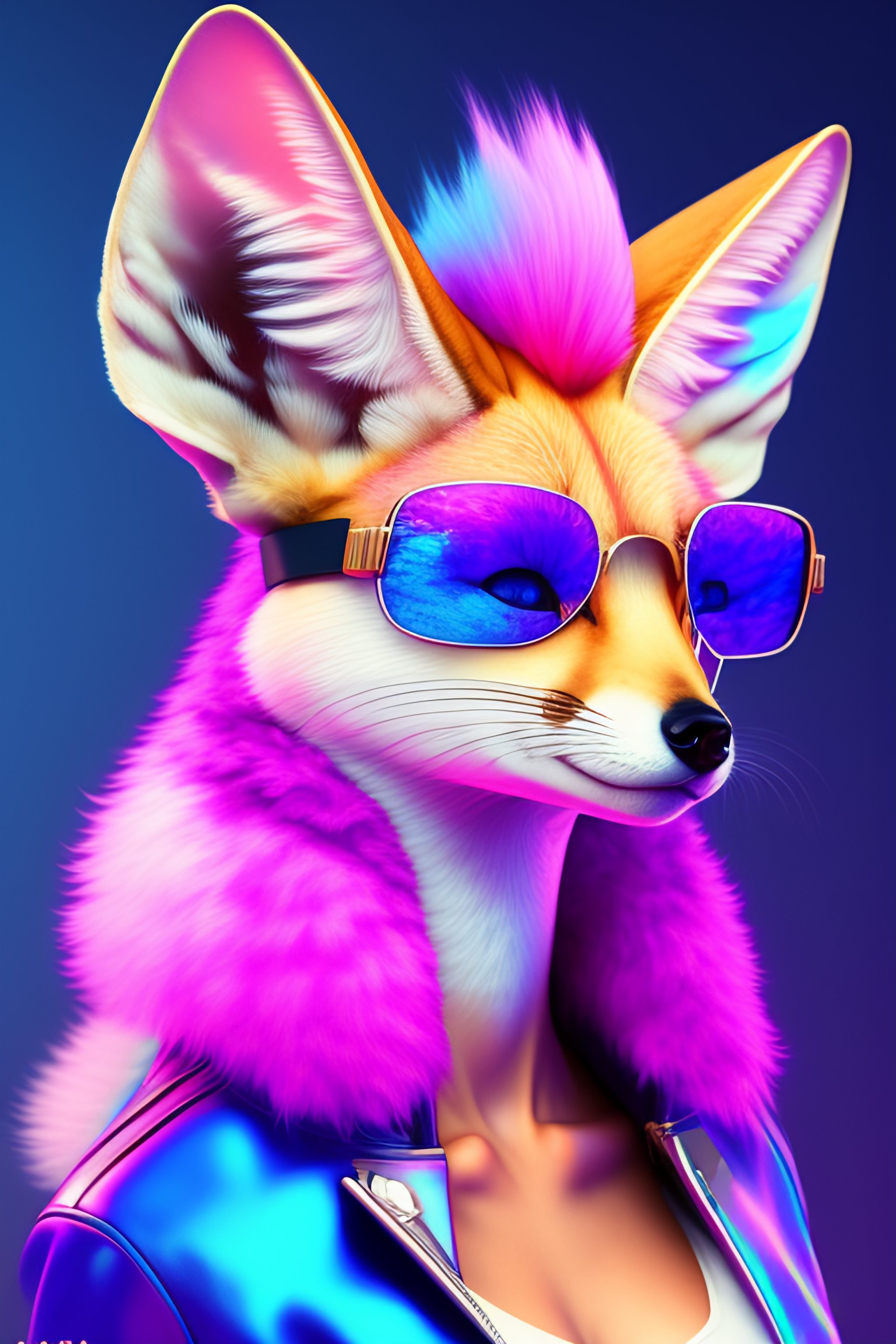 Lexica - Fennec fox, pink and blue mohawk hairstyle, furry, aviator ...