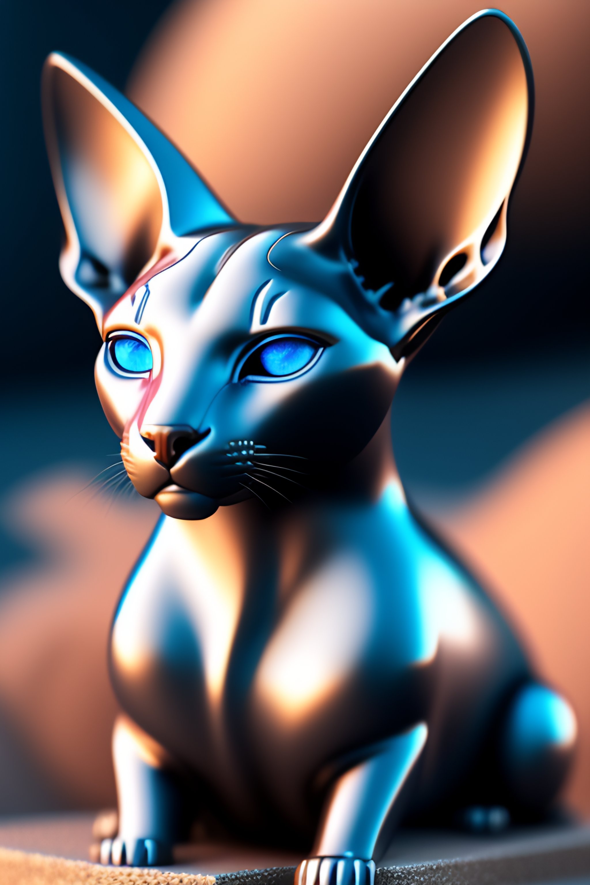 Lexica - Sculpture, sphinx cat with pointed ears, gray color and blue ...