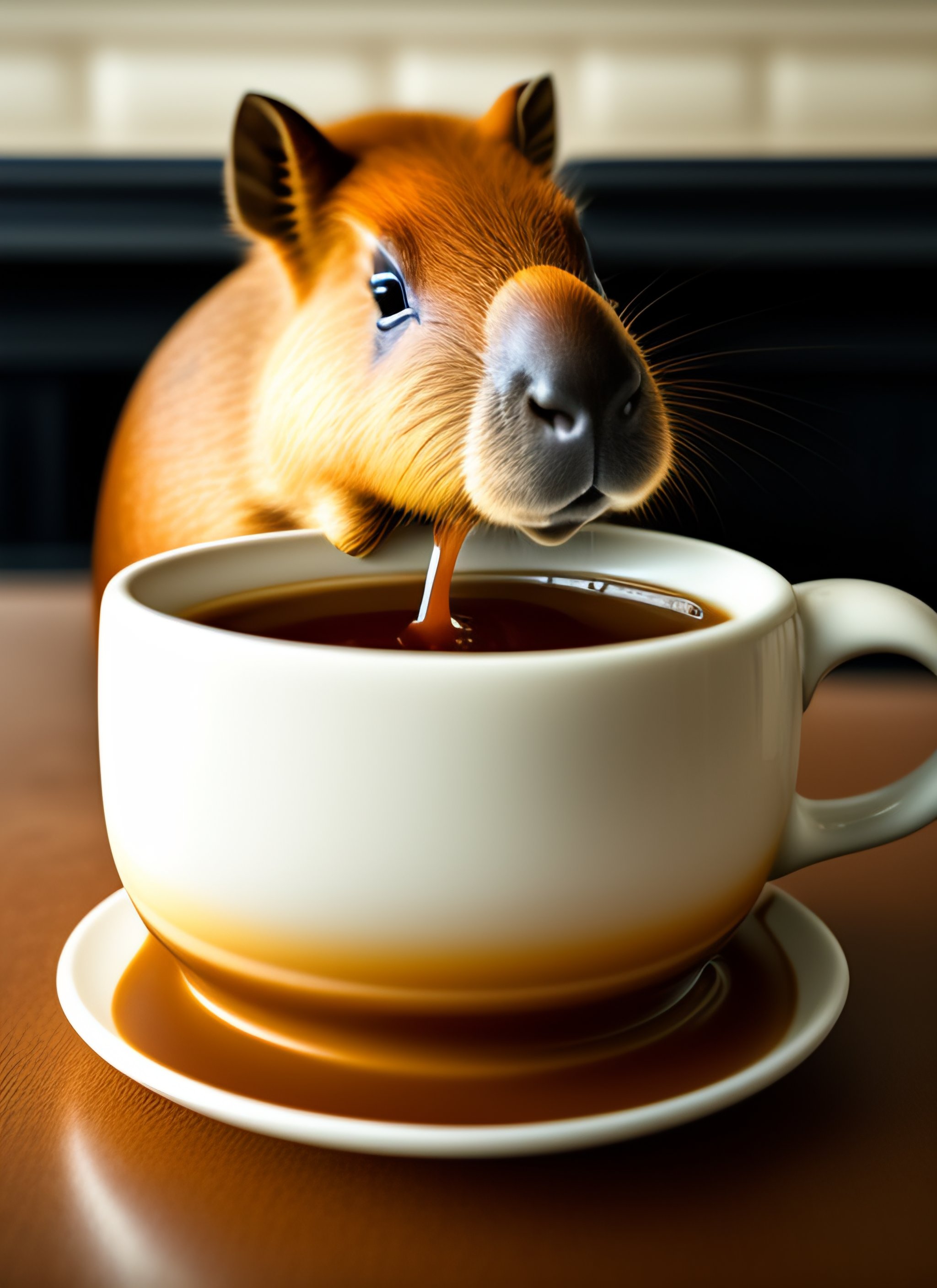 Lexica - Capybara worrrking in a maid coffee