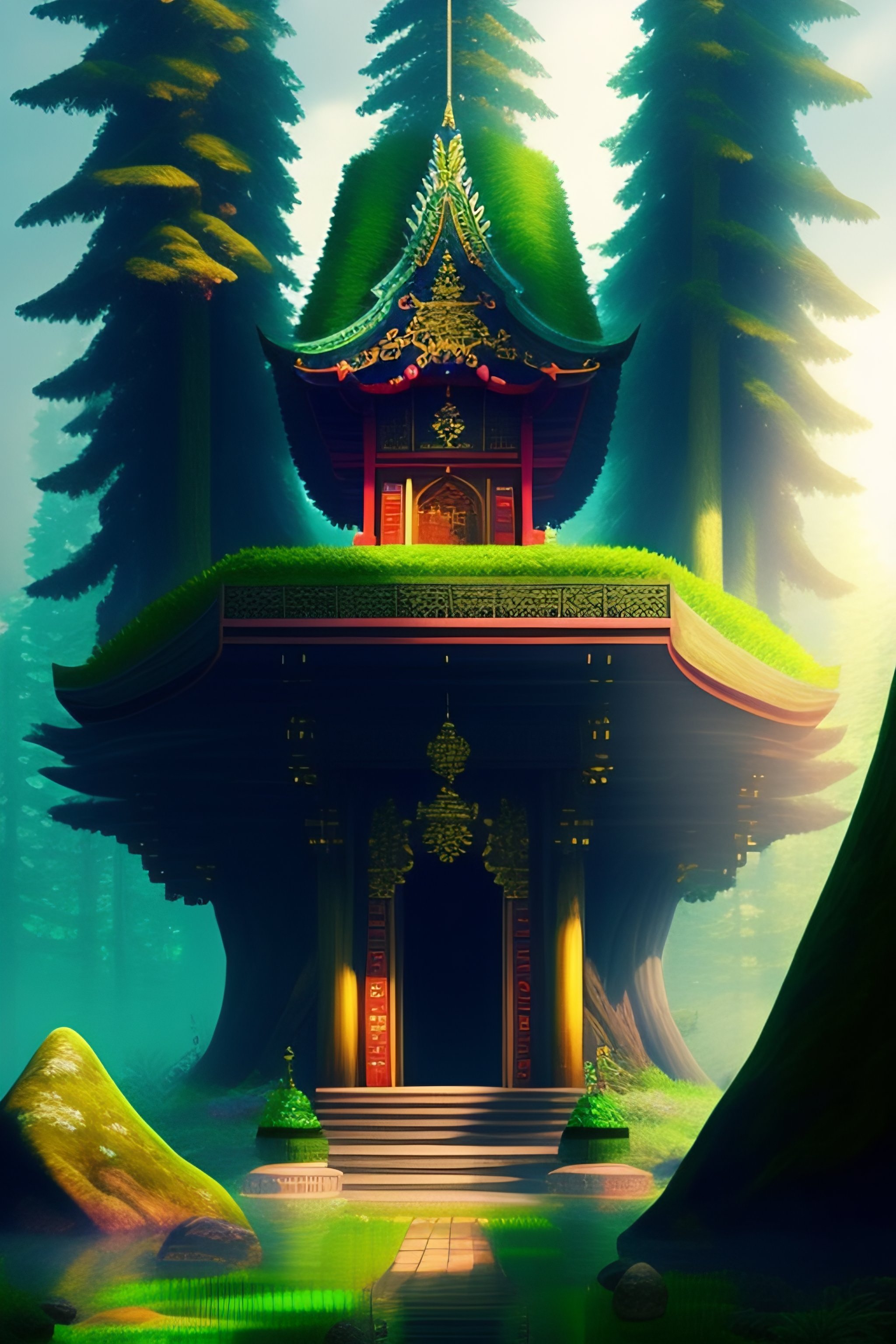 Lexica - 16 bit art of a beautfull shrine temple in the middle of a ...