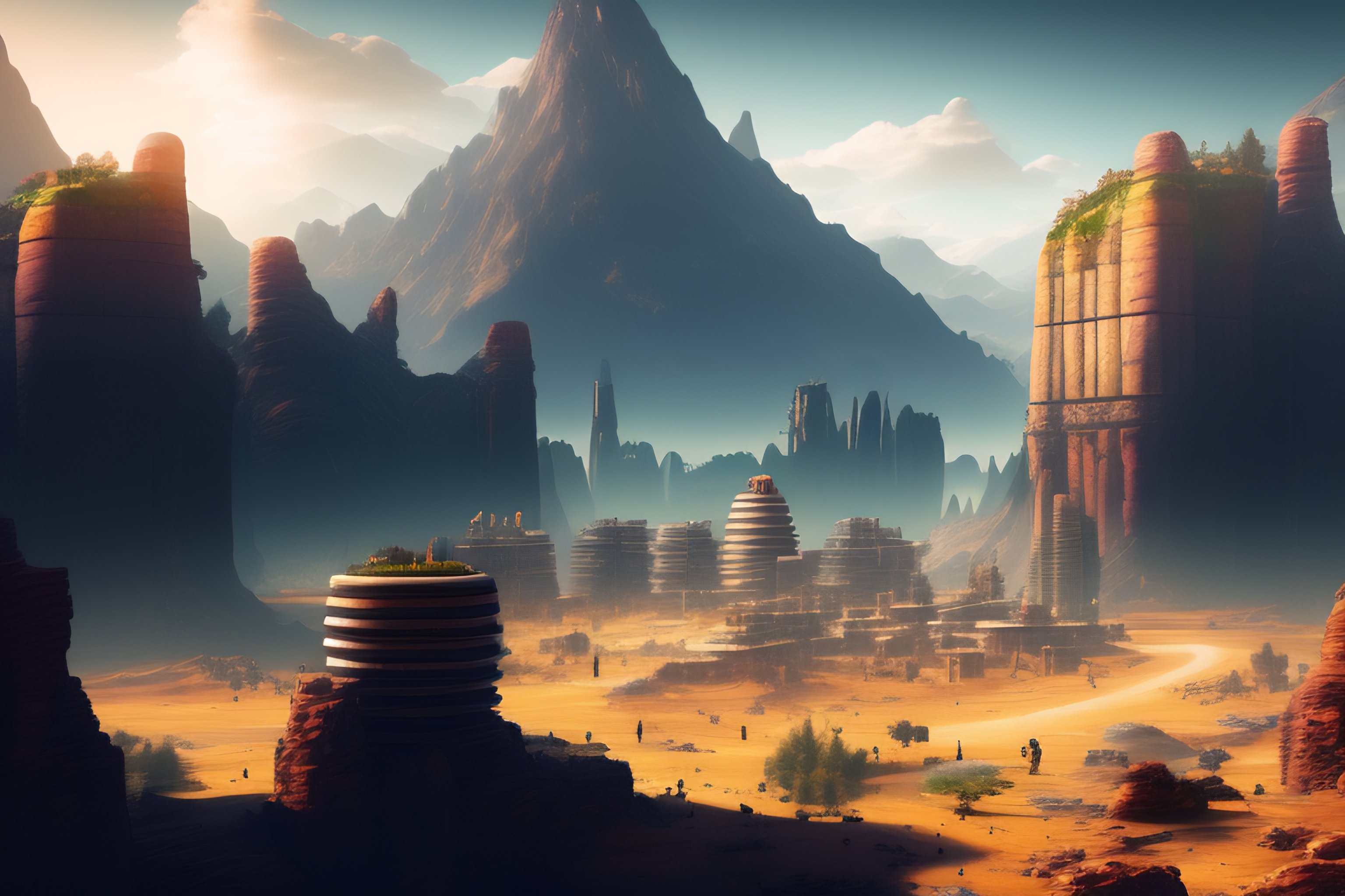 Lexica - Rock based livable city with people, ancient architecture ...