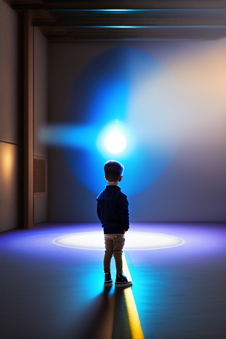 Lexica - A hopeless boy standing in an empty room, stage light points ...