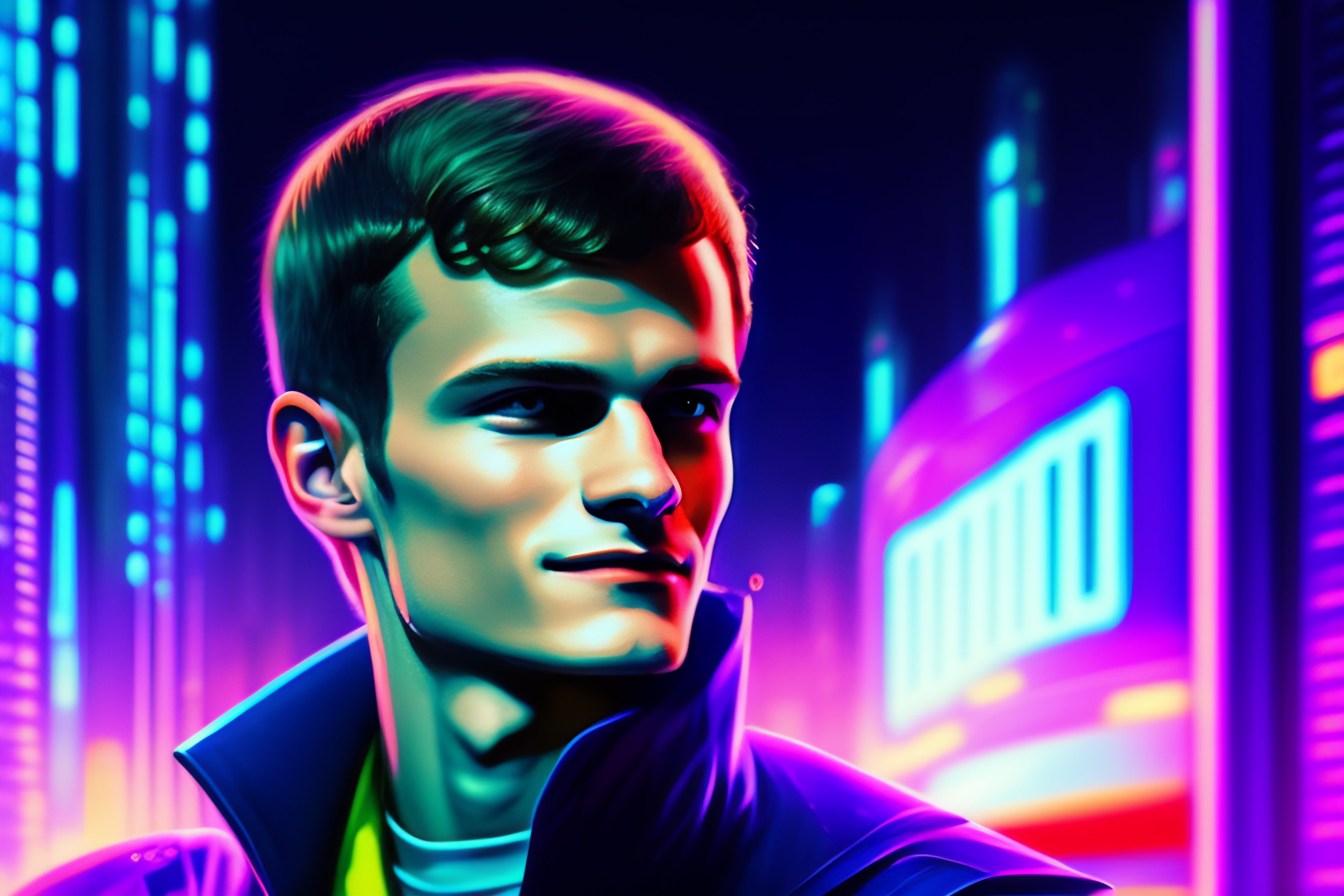 Lexica - 70s futuristic illustration of vitalik buterin in a cyberpunk ...