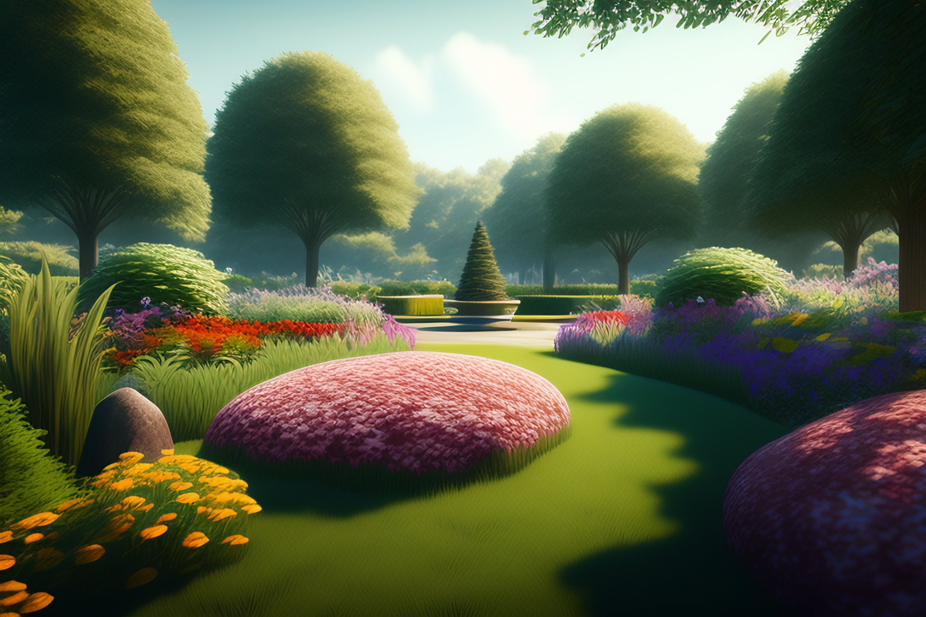 Lexica - Professional photograph landscape garden with flowers, unreal ...